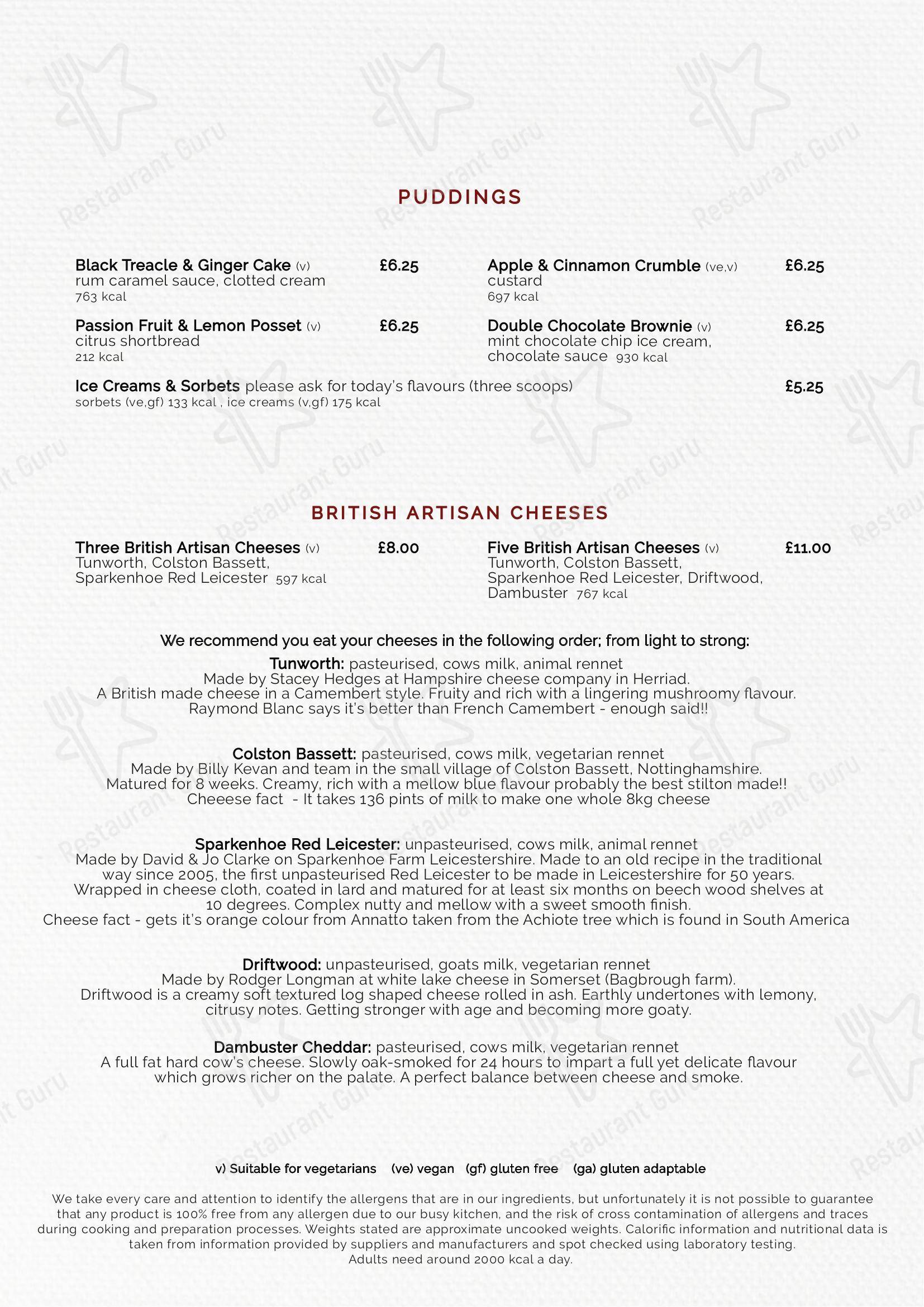 Menu at Blue Bell - Rothley pub & bar, Leicester