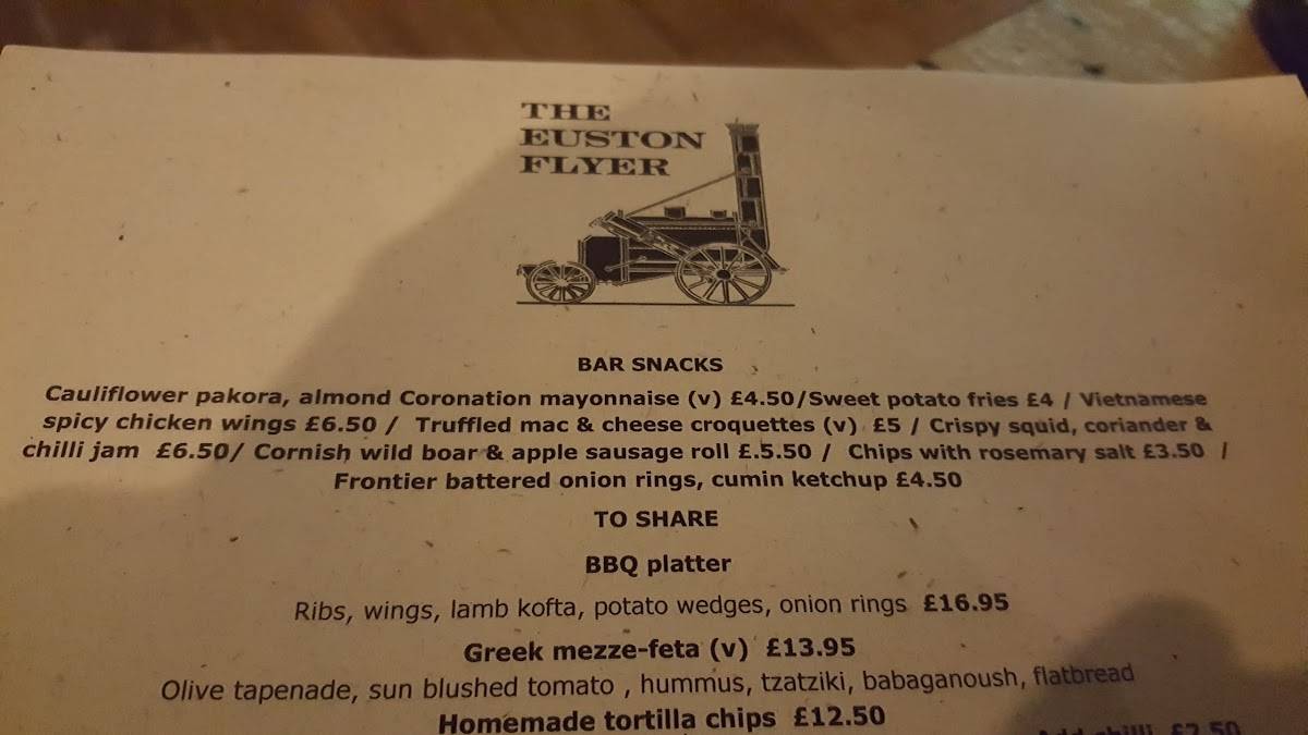 Menu at The Euston Flyer, Euston Road pub & bar, London