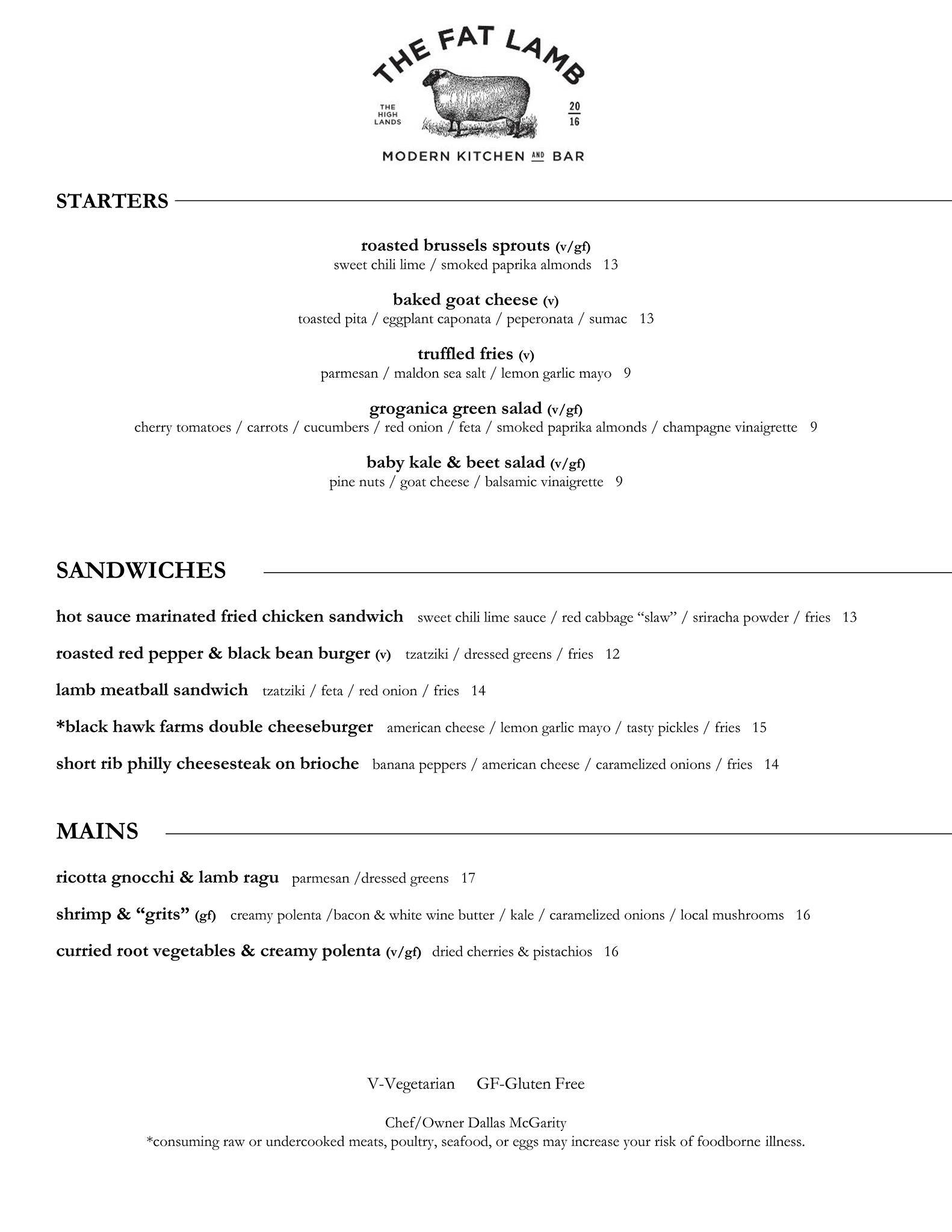 Menu at The Fat Lamb Modern Kitchen & Bar, Louisville
