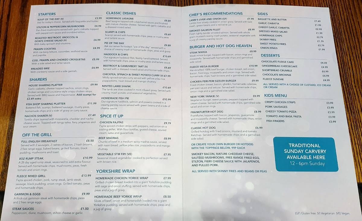 Menu at The Fleece at Farsley pub & bar, Pudsey, 116 Town St
