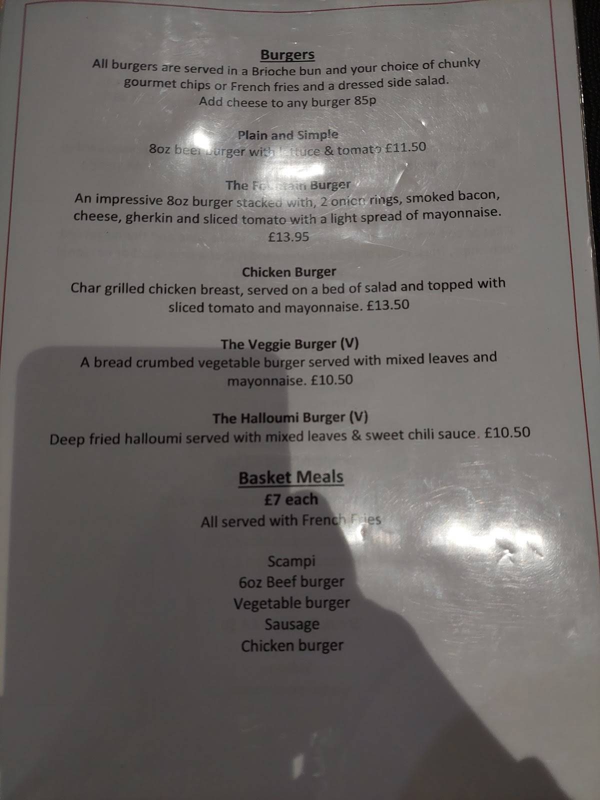 Menu at The Fountain Inn pub & bar, Gloucester