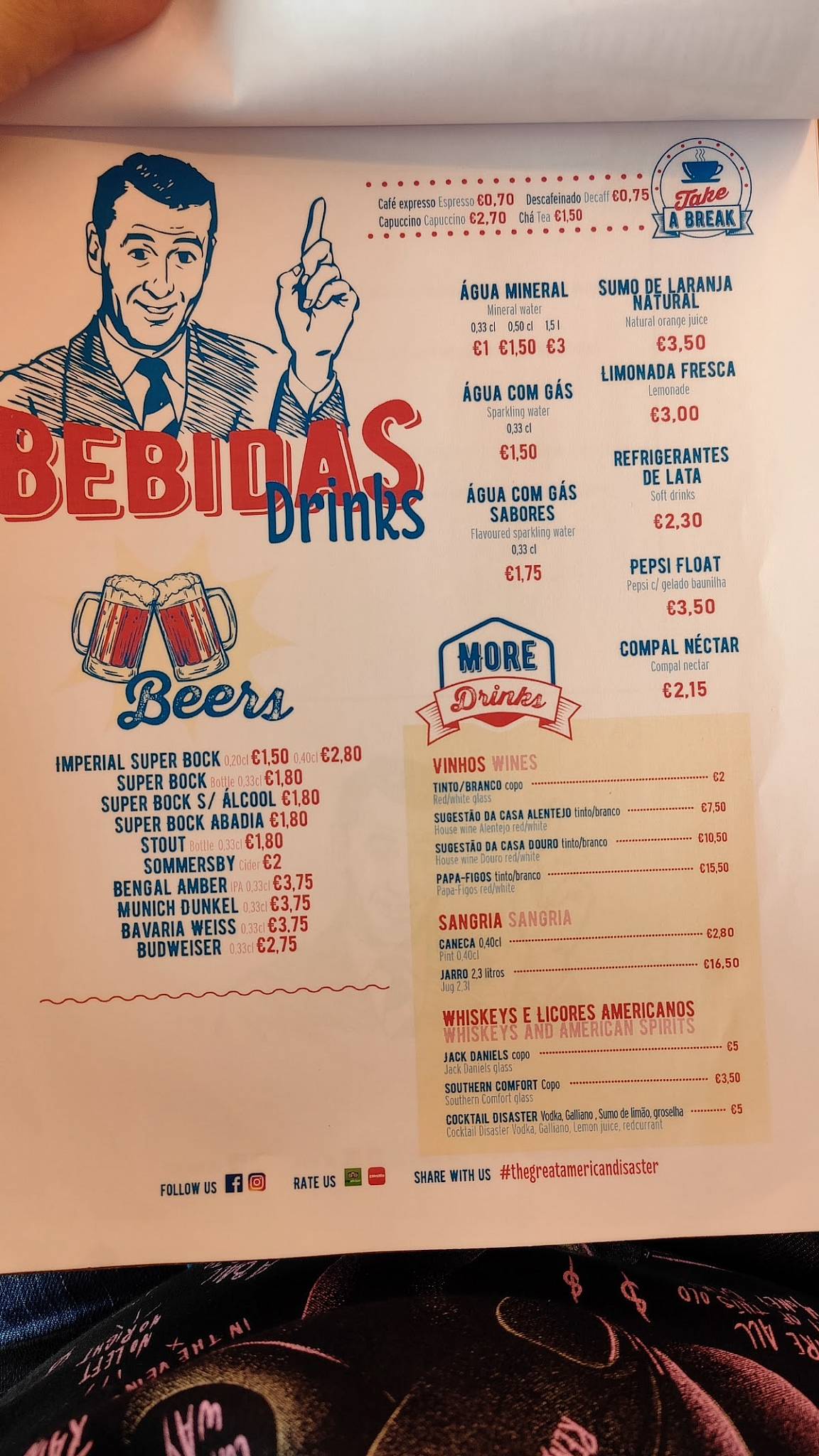 Menu em The Great American Disaster pub & Bar, Lisboa
