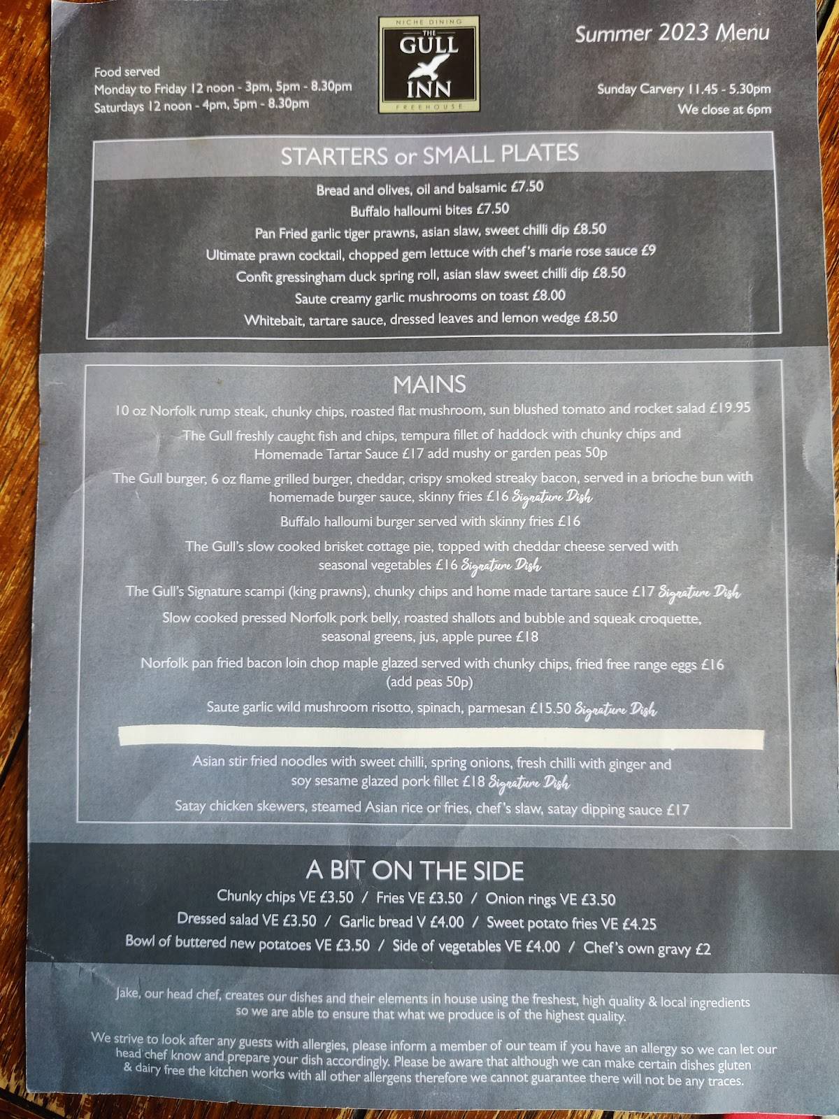 Menu at The Gull Inn pub & bar, Norwich