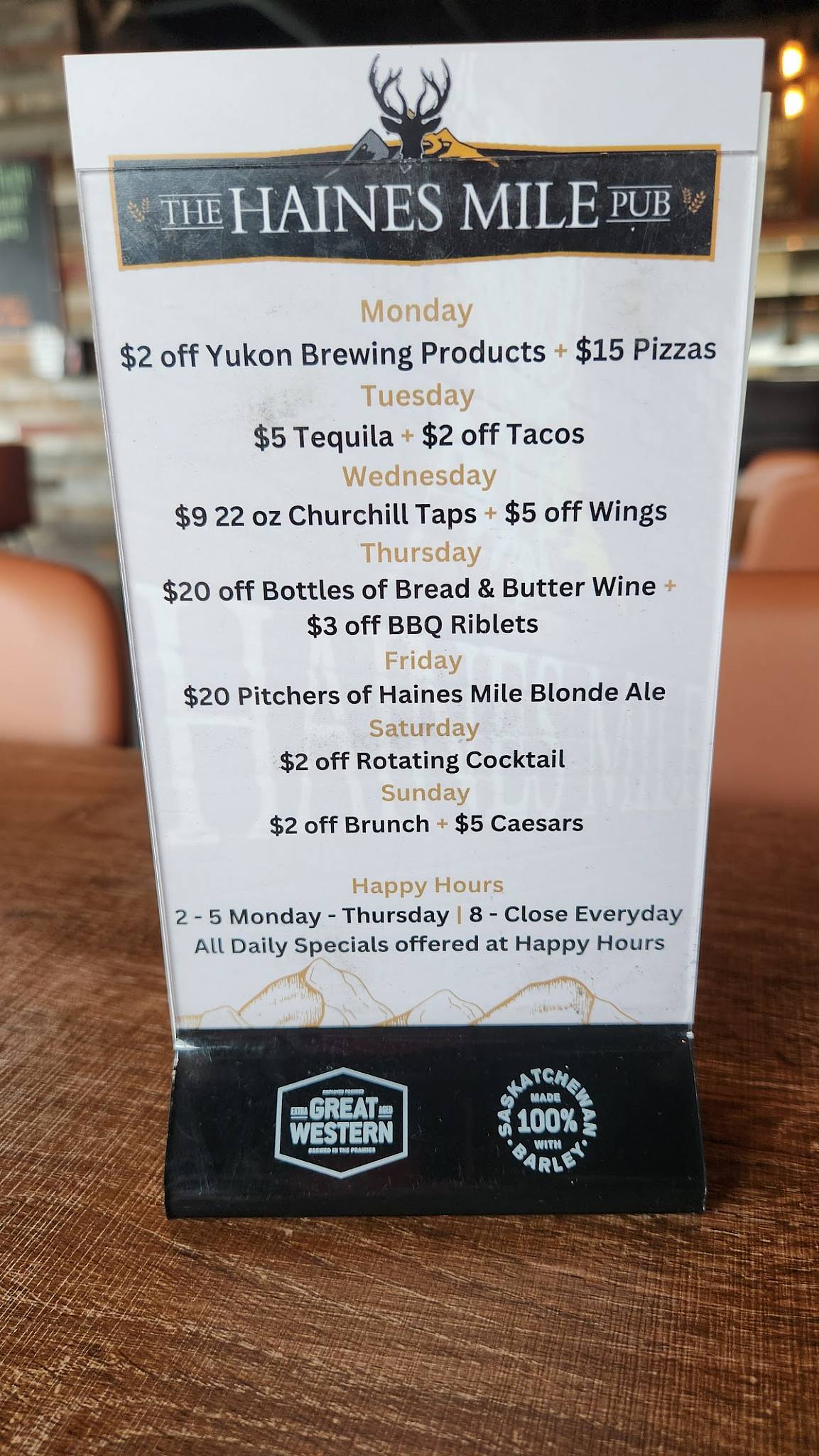 Menu at The Haines Mile Pub, Saskatoon, Meadows Pkwy #20