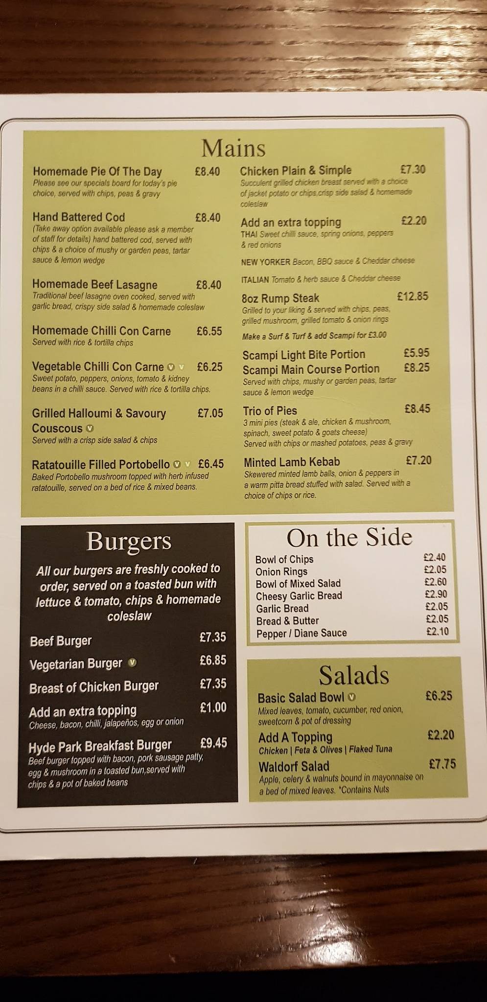 Menu at The Hyde Park Inn pub & bar, Dronfield