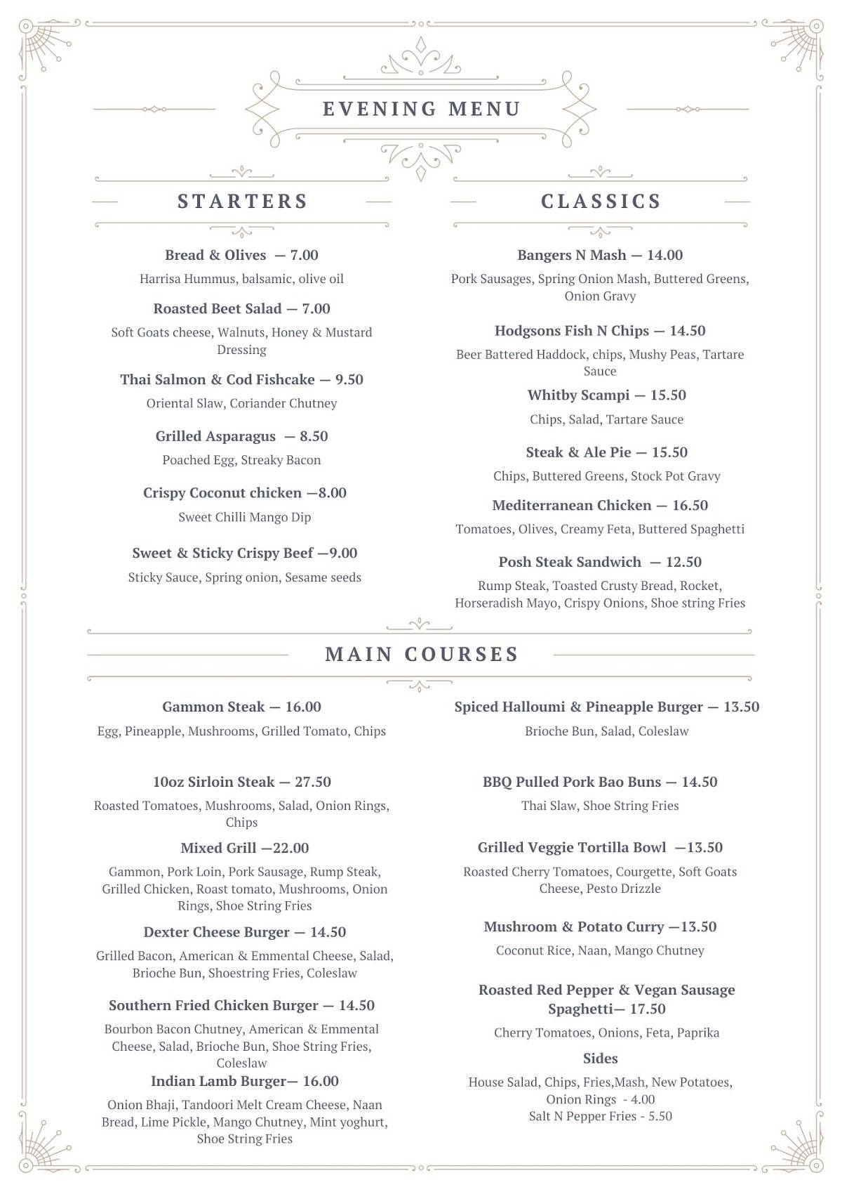 Menu at The Melbourne Arms pub & bar, Melbourne