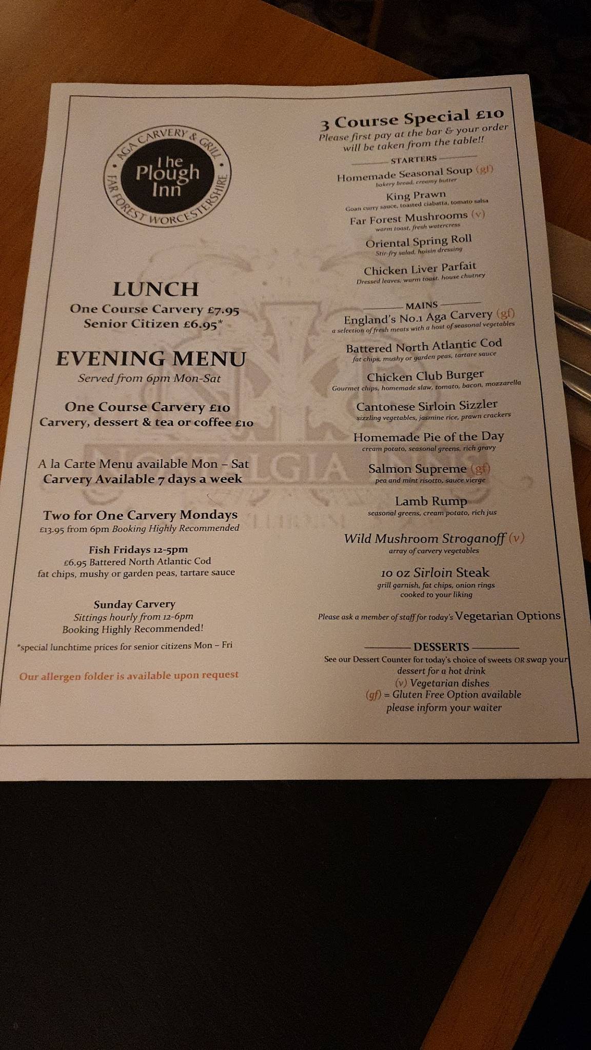 Menu at The Plough Inn pub & bar, Bewdley, The Plough Inn