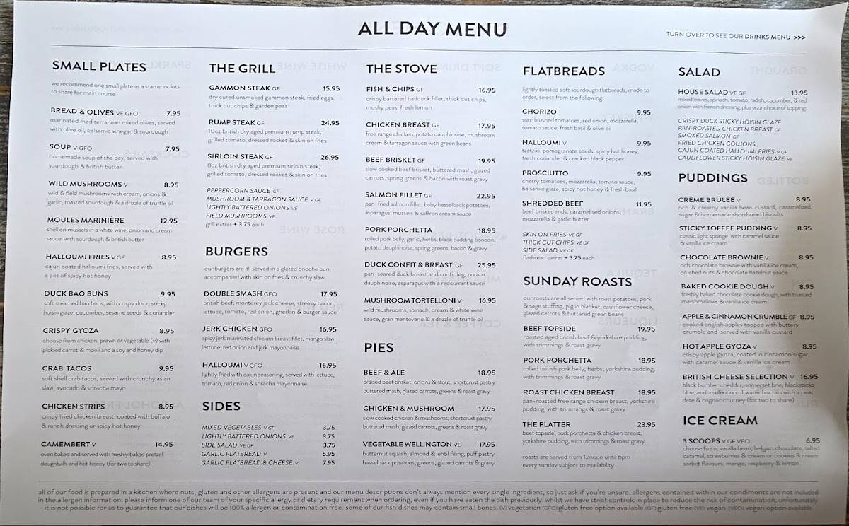 Menu at The Priory pub & bar, Loughborough