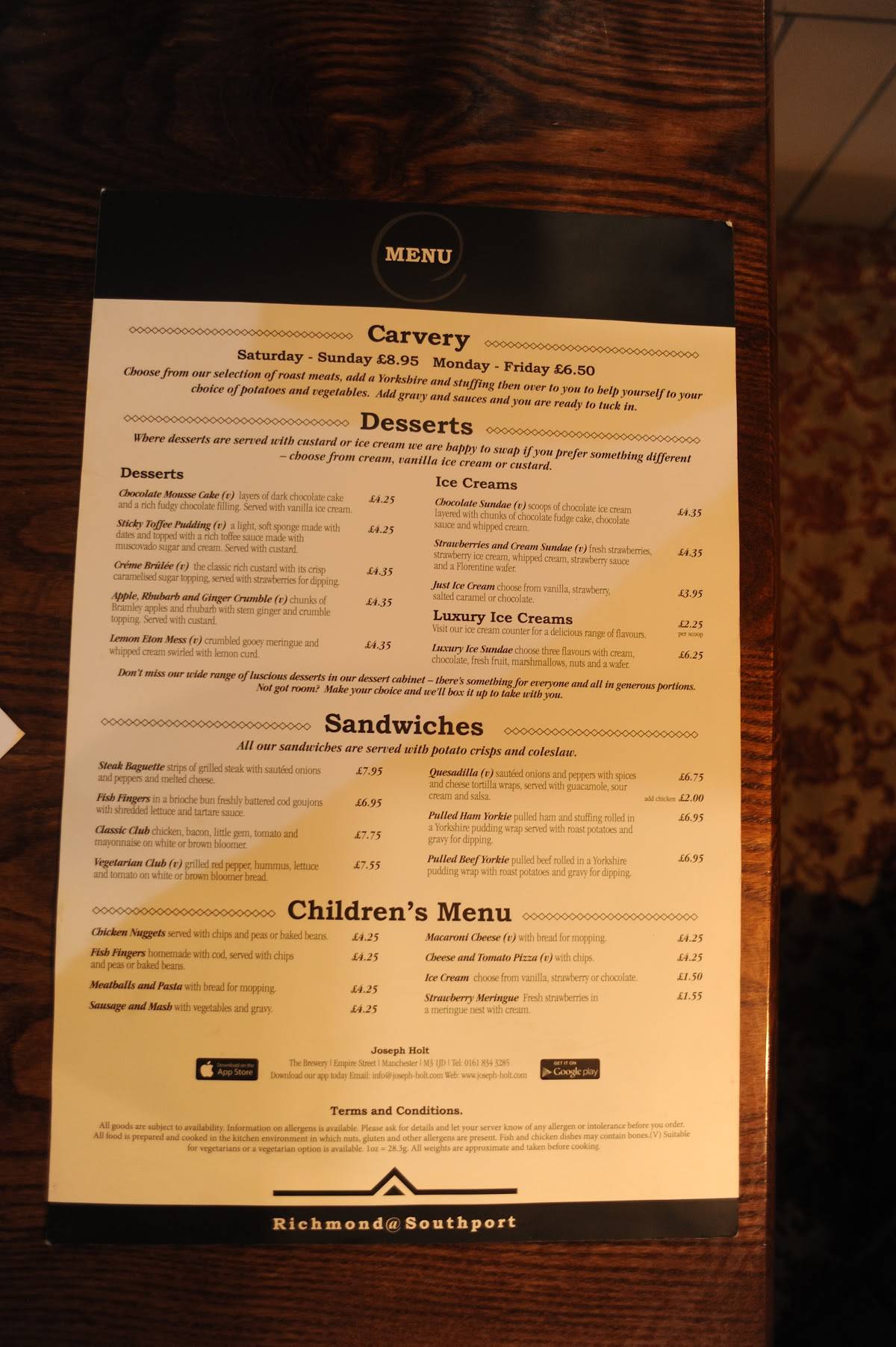 Menu at The Richmond pub & bar, Southport, 234 Scarisbrick New Rd