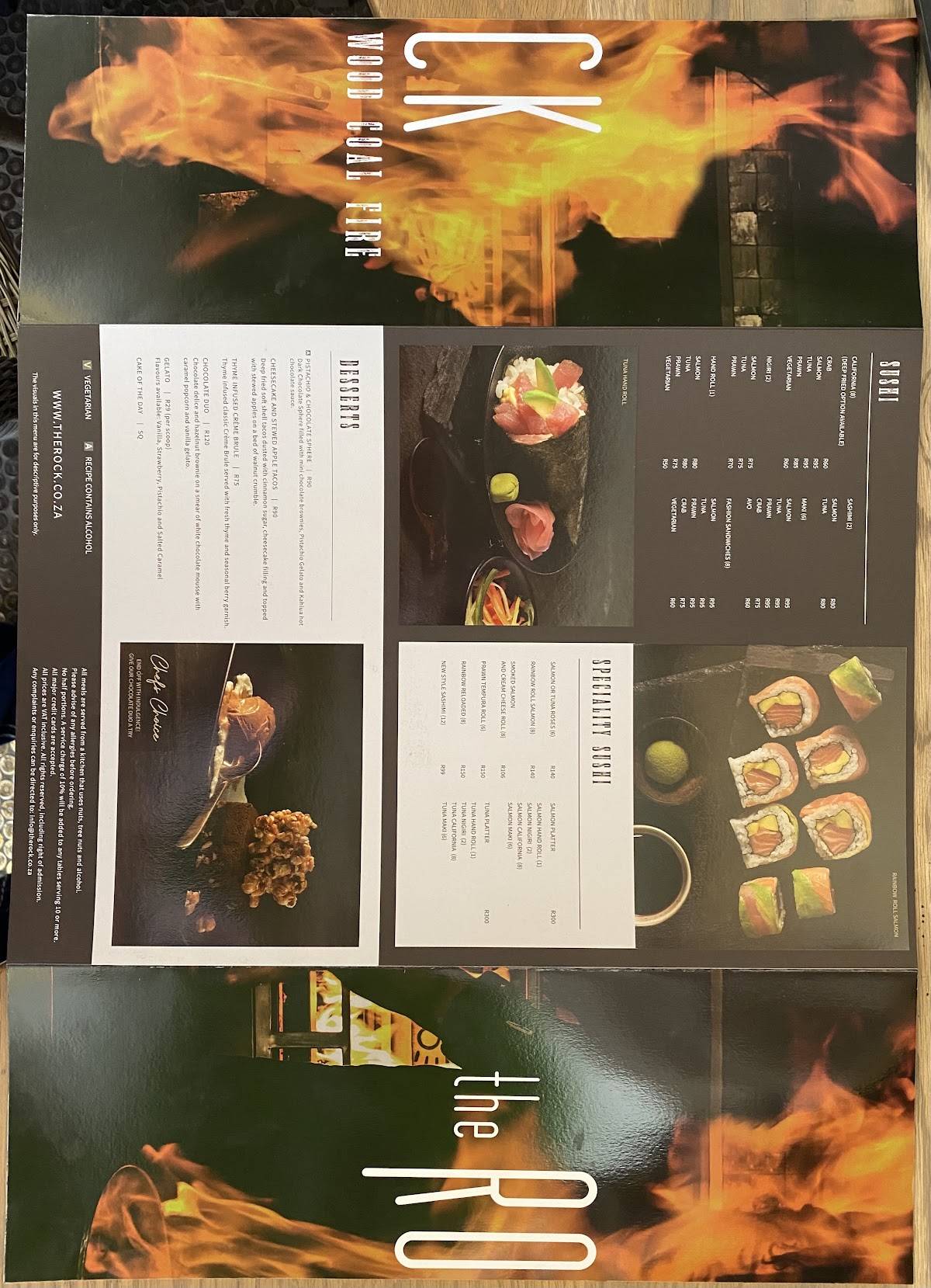 Menu at The Rock-Hazelwood restaurant, Pretoria