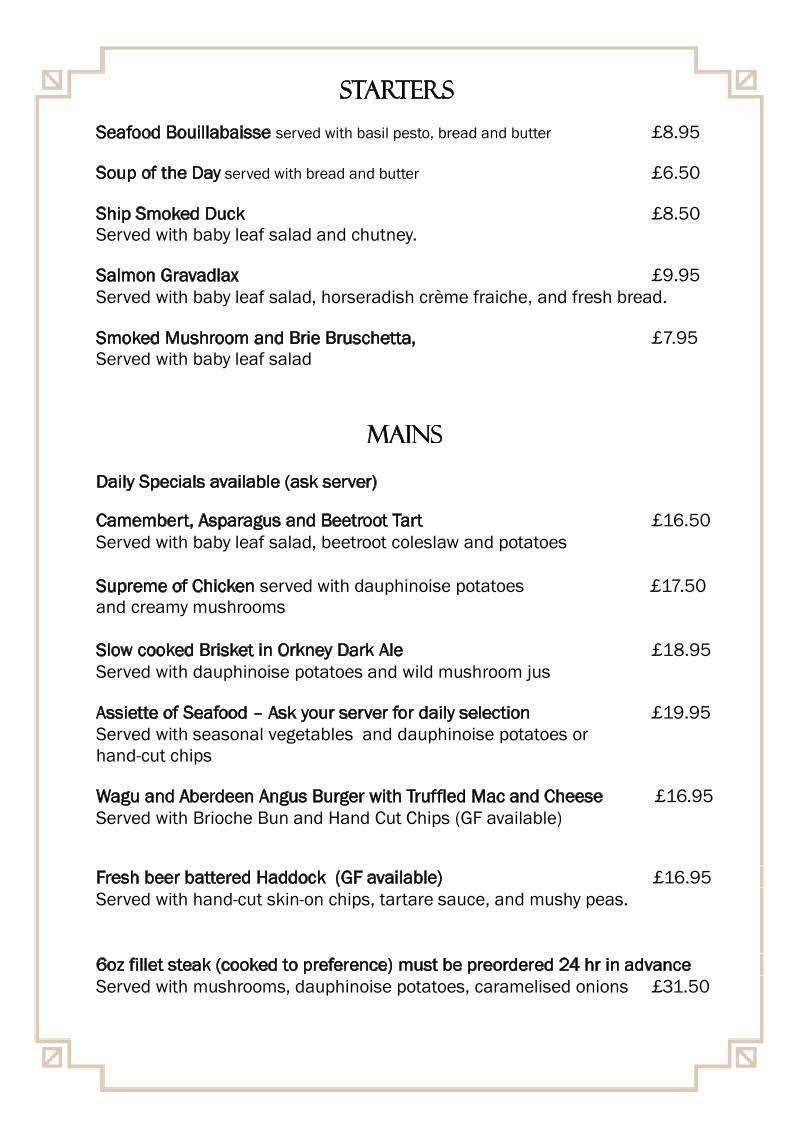 Menu at The Ship Restaurant, Burntisland