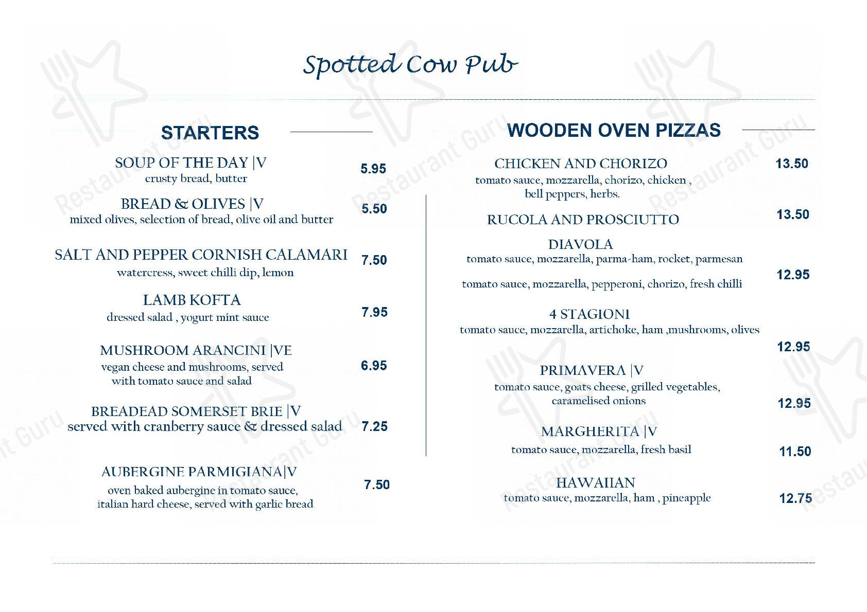 Menu at The Spotted Cow pub & bar, Farnham, The Spotted Cow