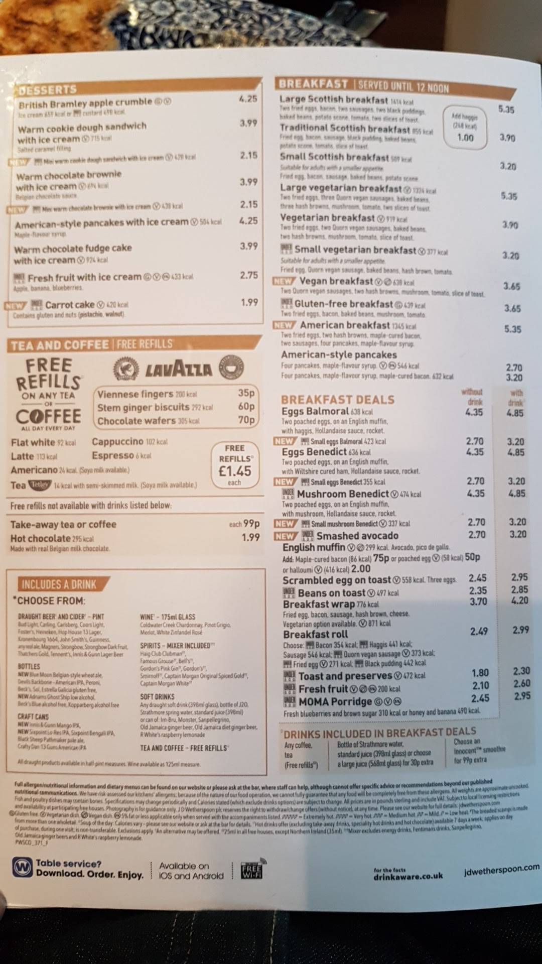 Menu at The Standing Order - JD Wetherspoon pub & bar, Edinburgh, 62-66 ...
