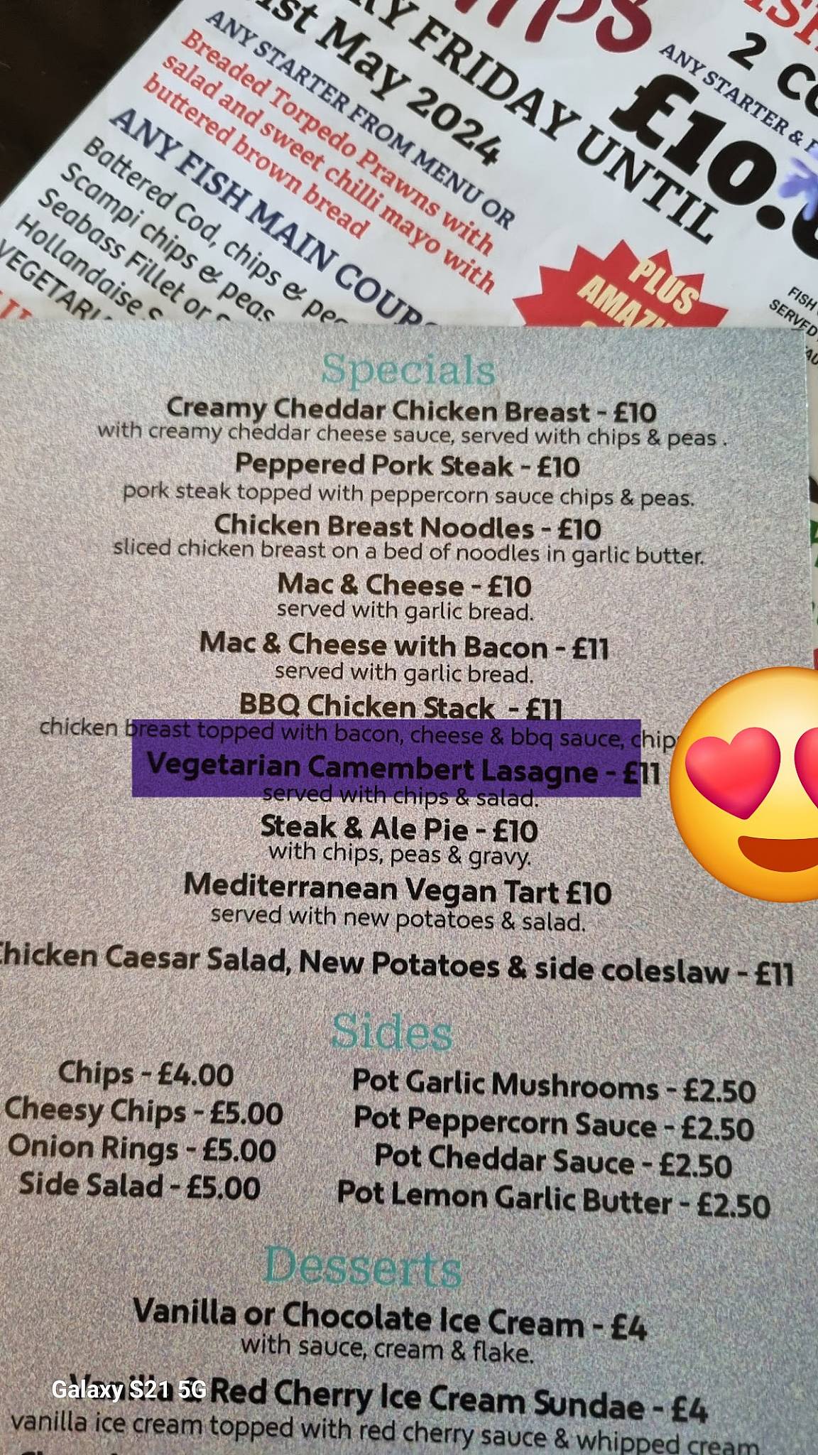 Menu at The Star Inn pub & bar, Pevensey Bay, Sluice Ln