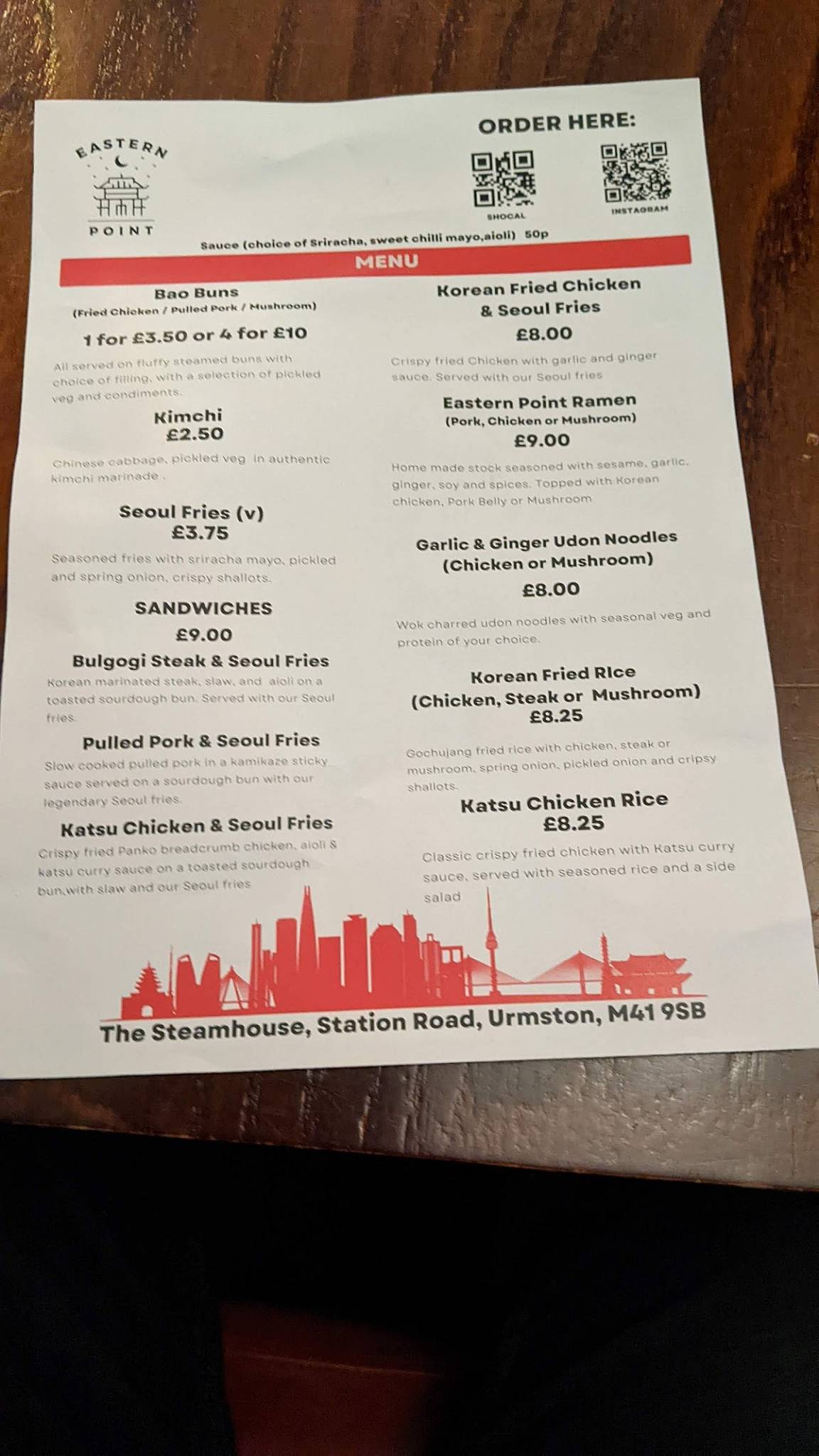Menu at The Steamhouse pub & bar, Manchester, Station Rd