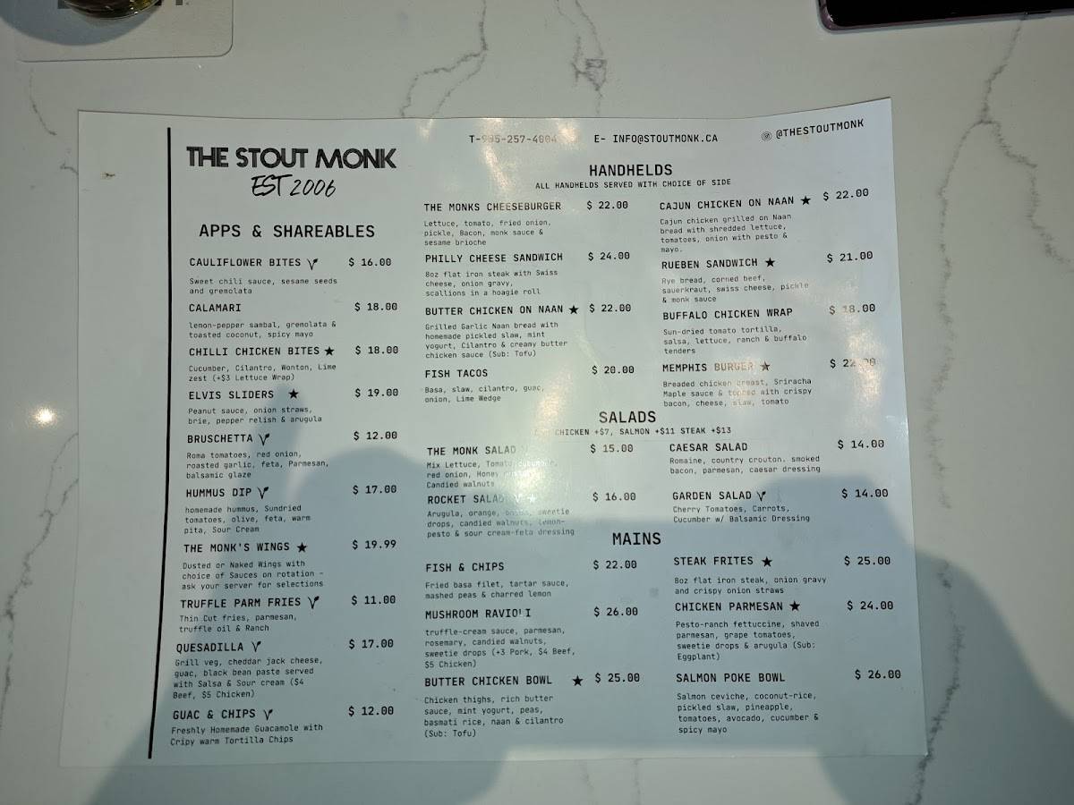 Menu at The Stout Monk pub & bar, Oakville