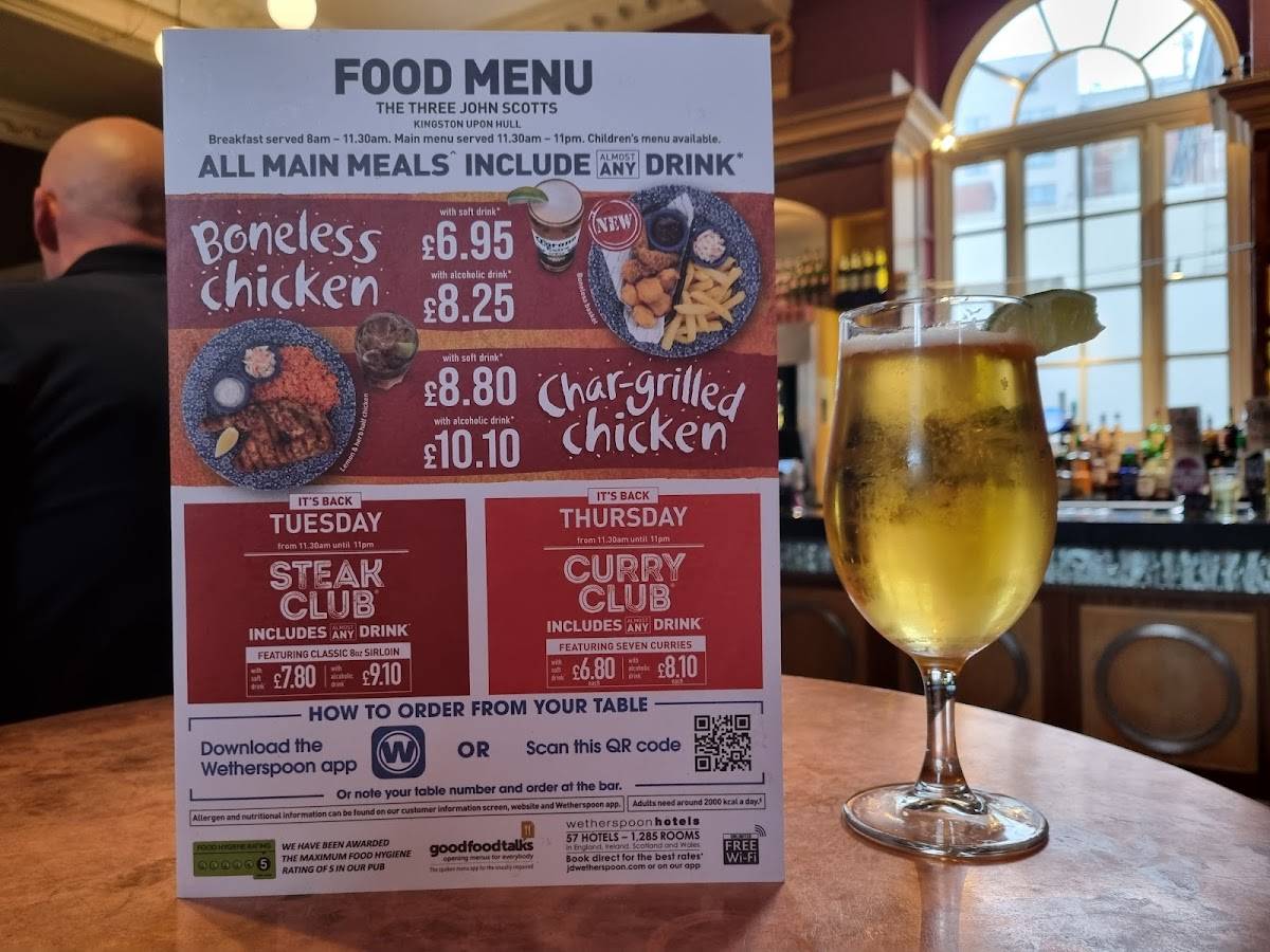 Menu at The Three John Scotts - JD Wetherspoon pub & bar, Hull