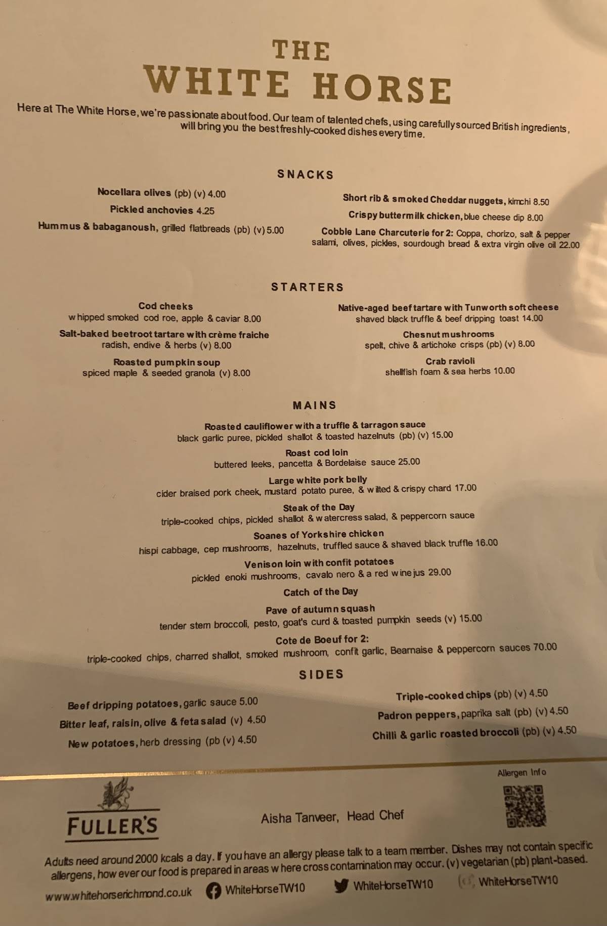 Menu at The White Horse, Richmond pub & bar, Richmond, Worple Way