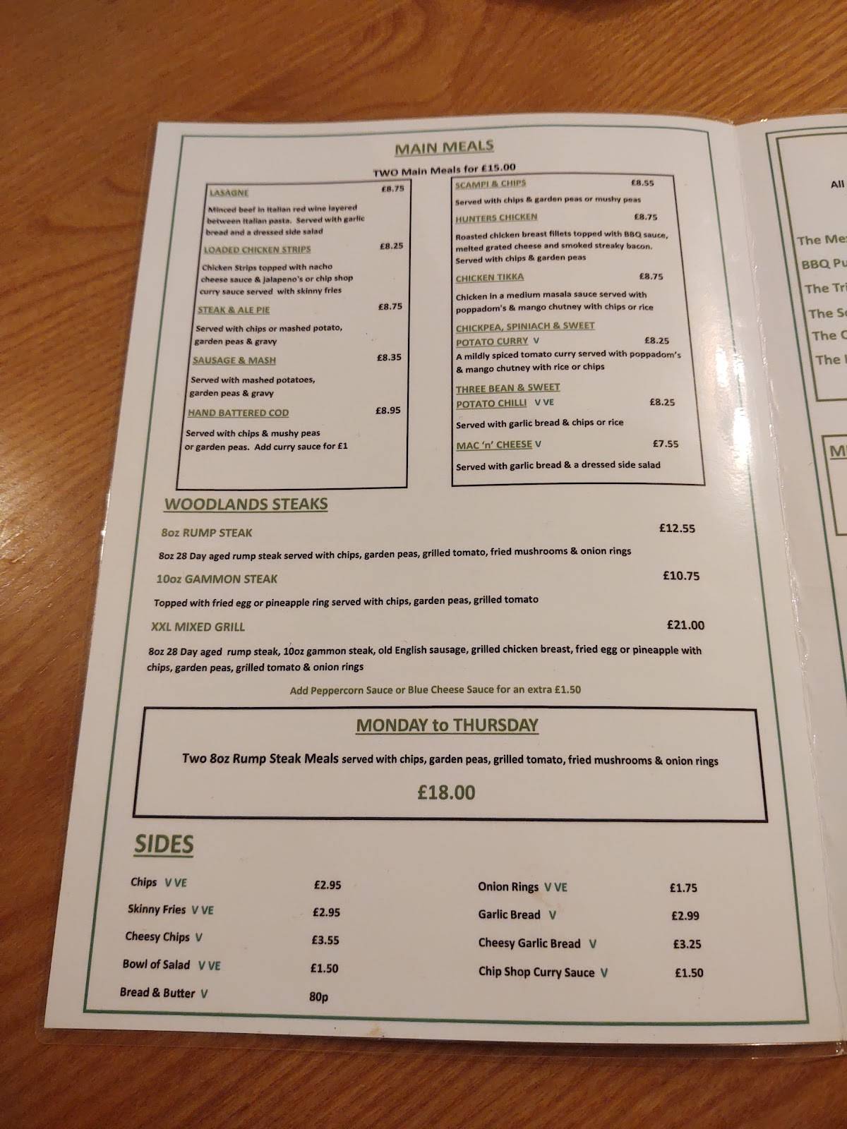 Menu at The Woodlands pub & bar, Warrington, 53 Highfield Ave