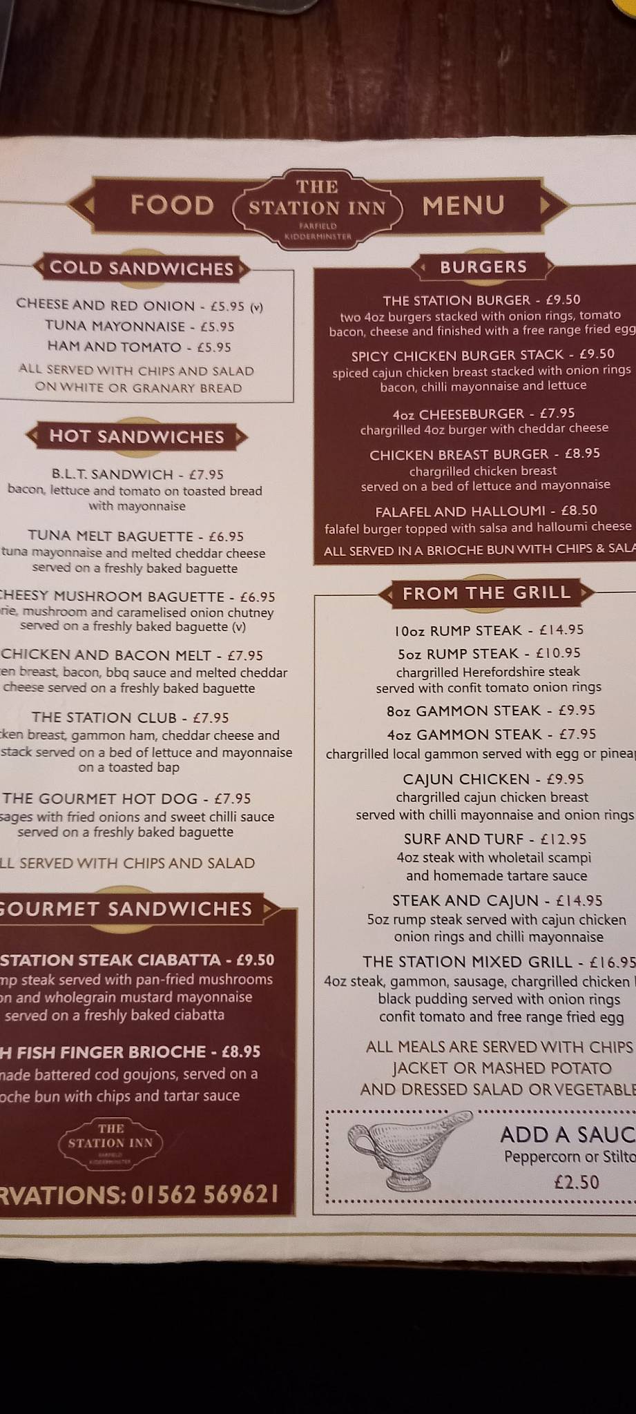 Menu at The station inn pub & bar, Kidderminster