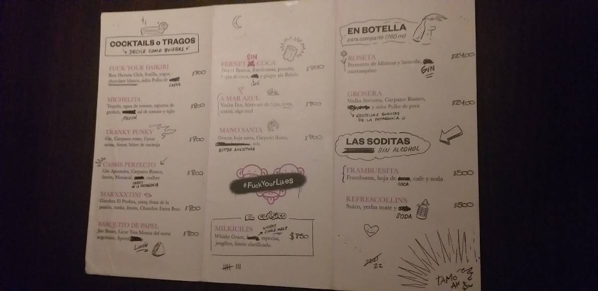Menu at Tres Monos pub & bar, Buenos Aires