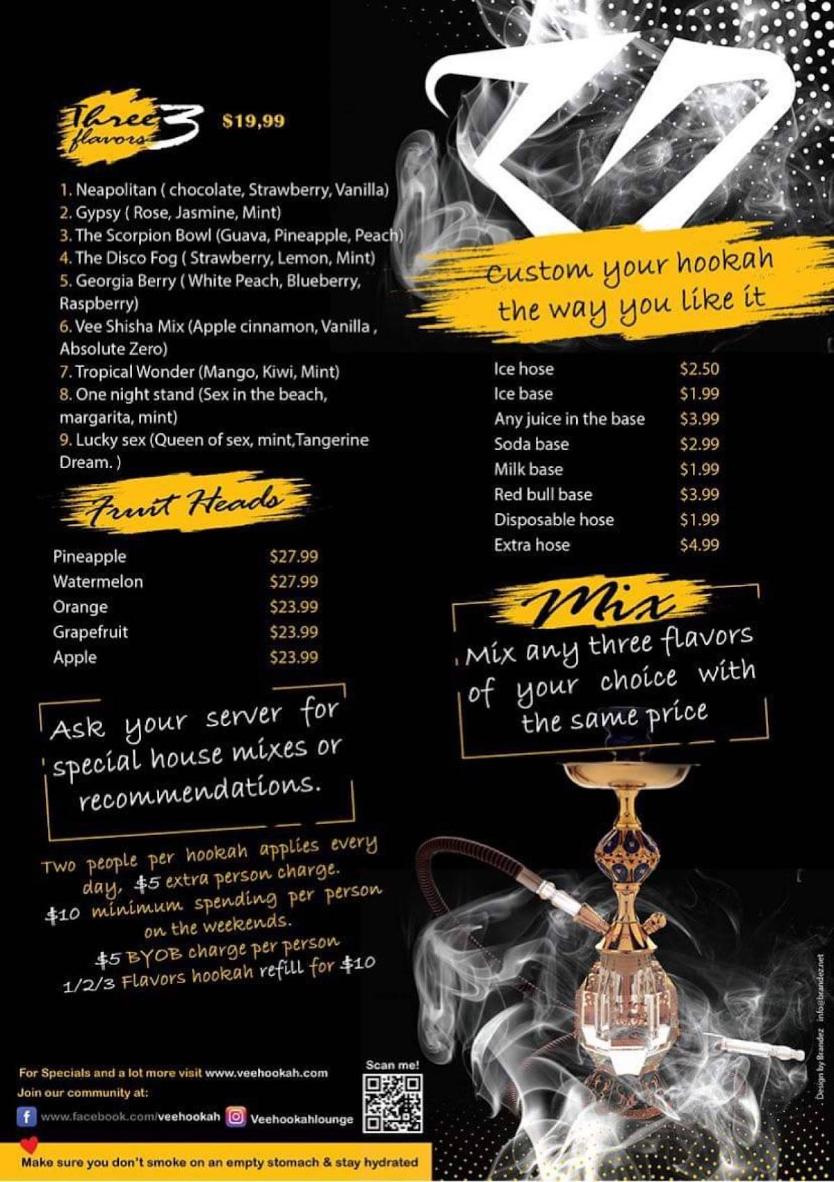 Menu at Vee Hookah Lounge pub & bar, Allen, 717 S Greenville Ave #110