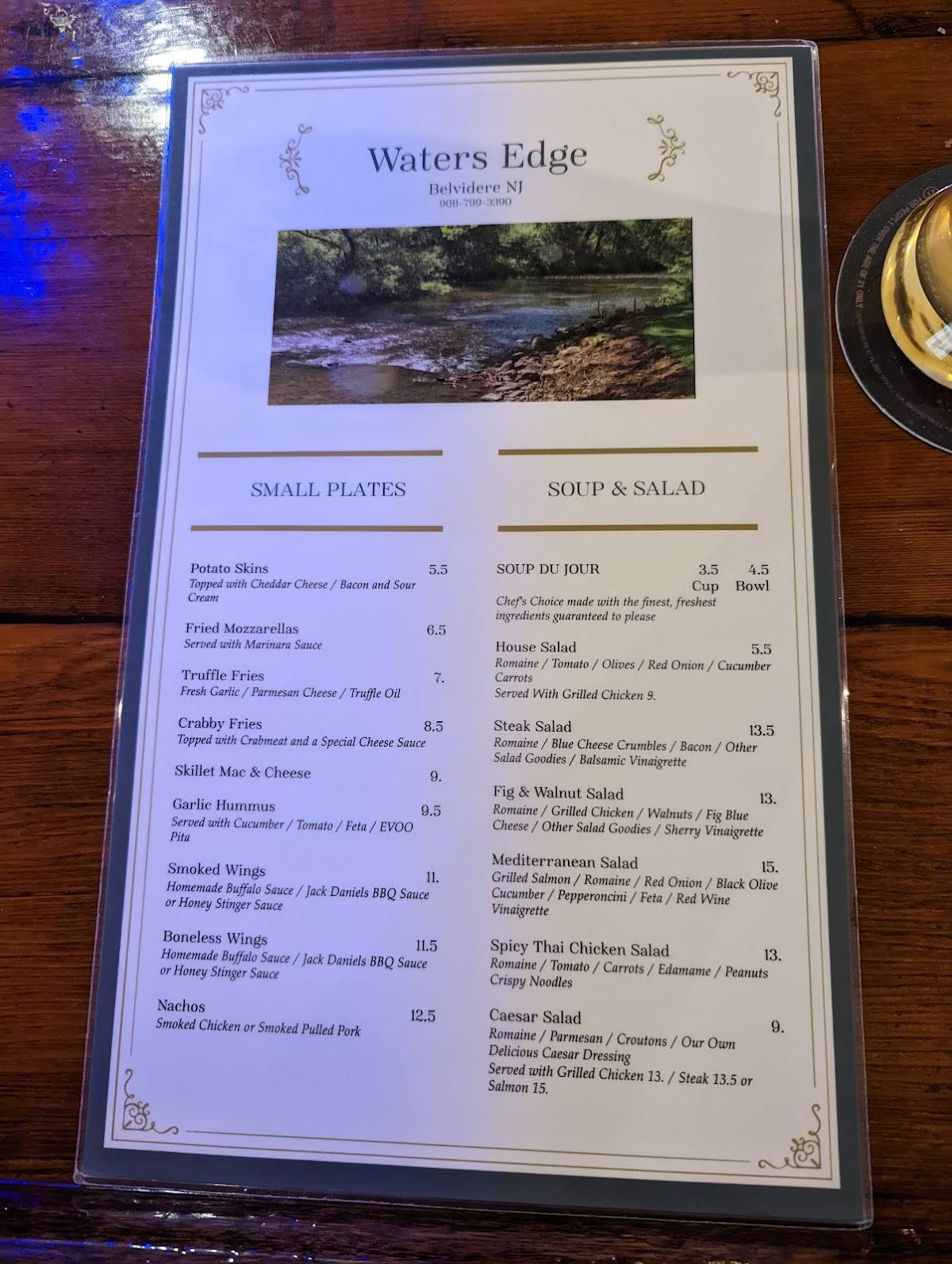 Menu at Waters Edge pub & bar, Belvidere