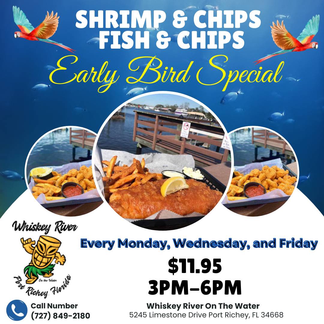 Menu at Whiskey River On The Water pub & bar, Port Richey