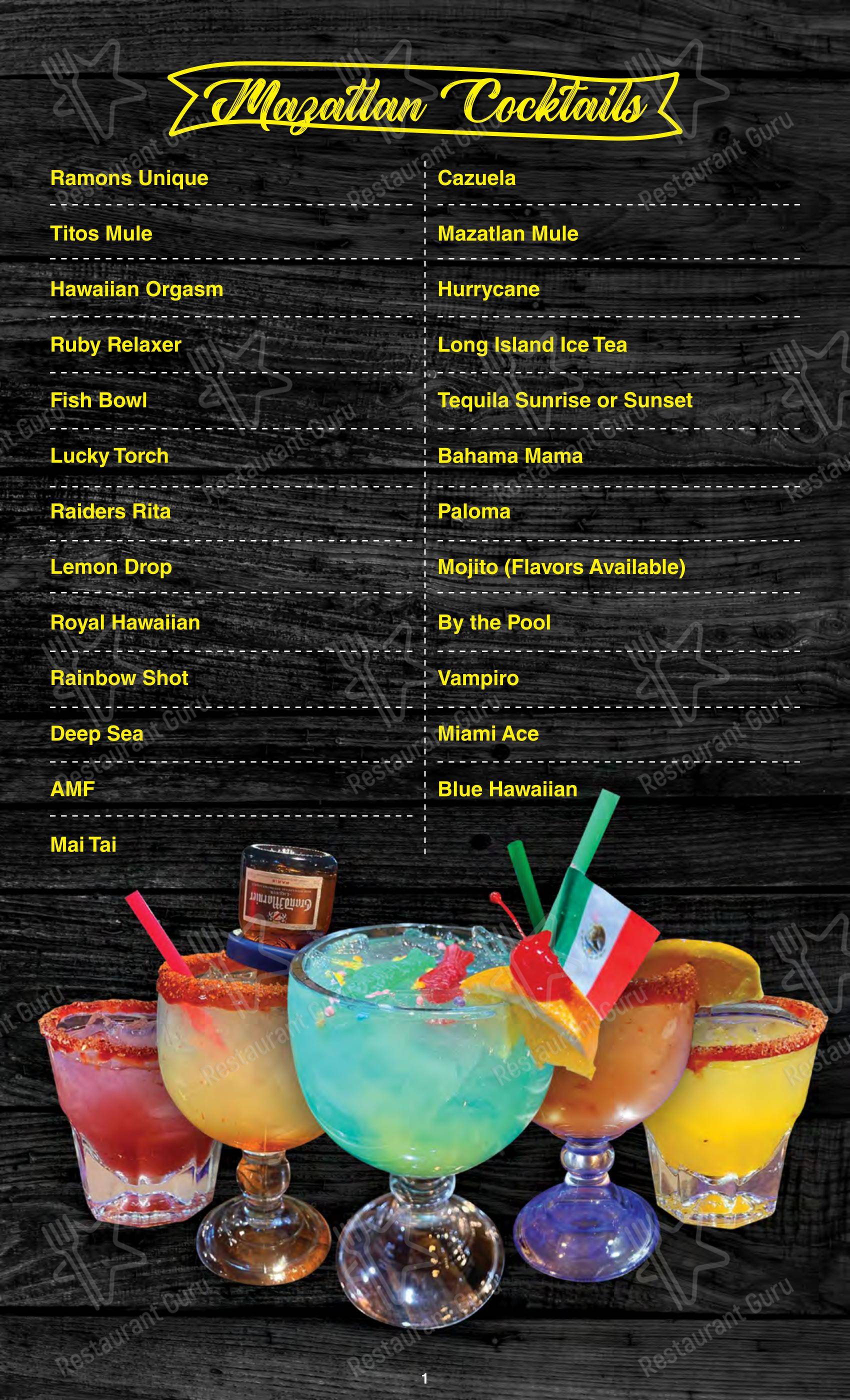 Menu at Puerto Mazatlan restaurant, Ashland