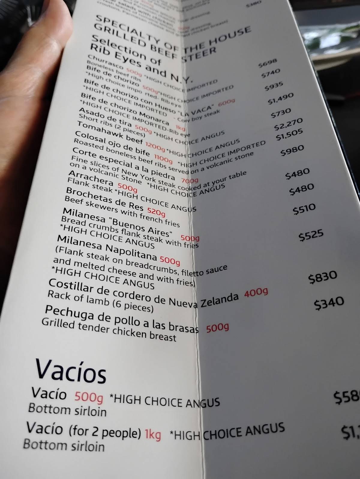 Menu at La Vaca Argentina Steak House steakhouse, Puerto Vallarta, Av ...