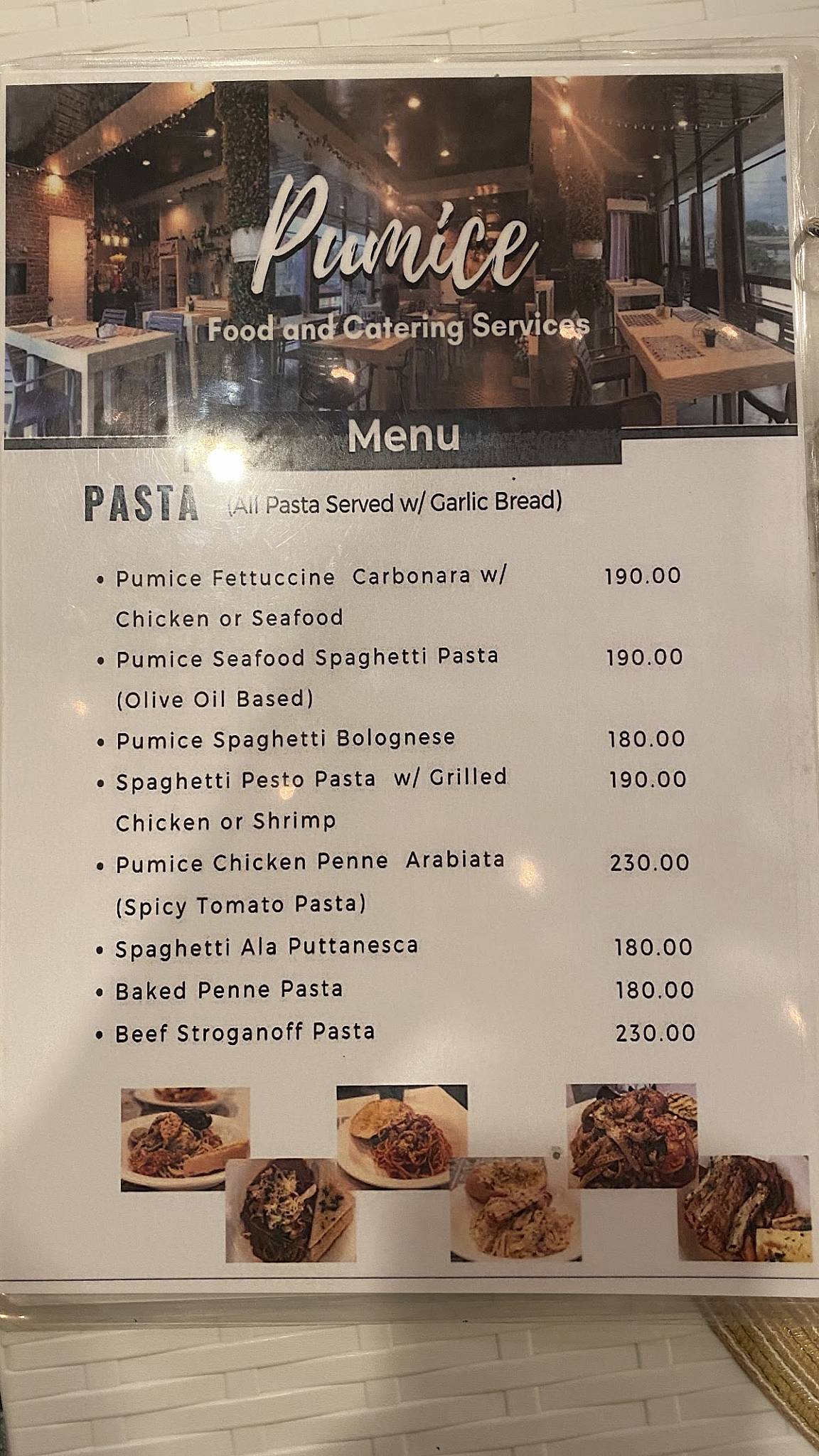 Menu at Pumice Restobar (Food and Catering Services), Iligan City