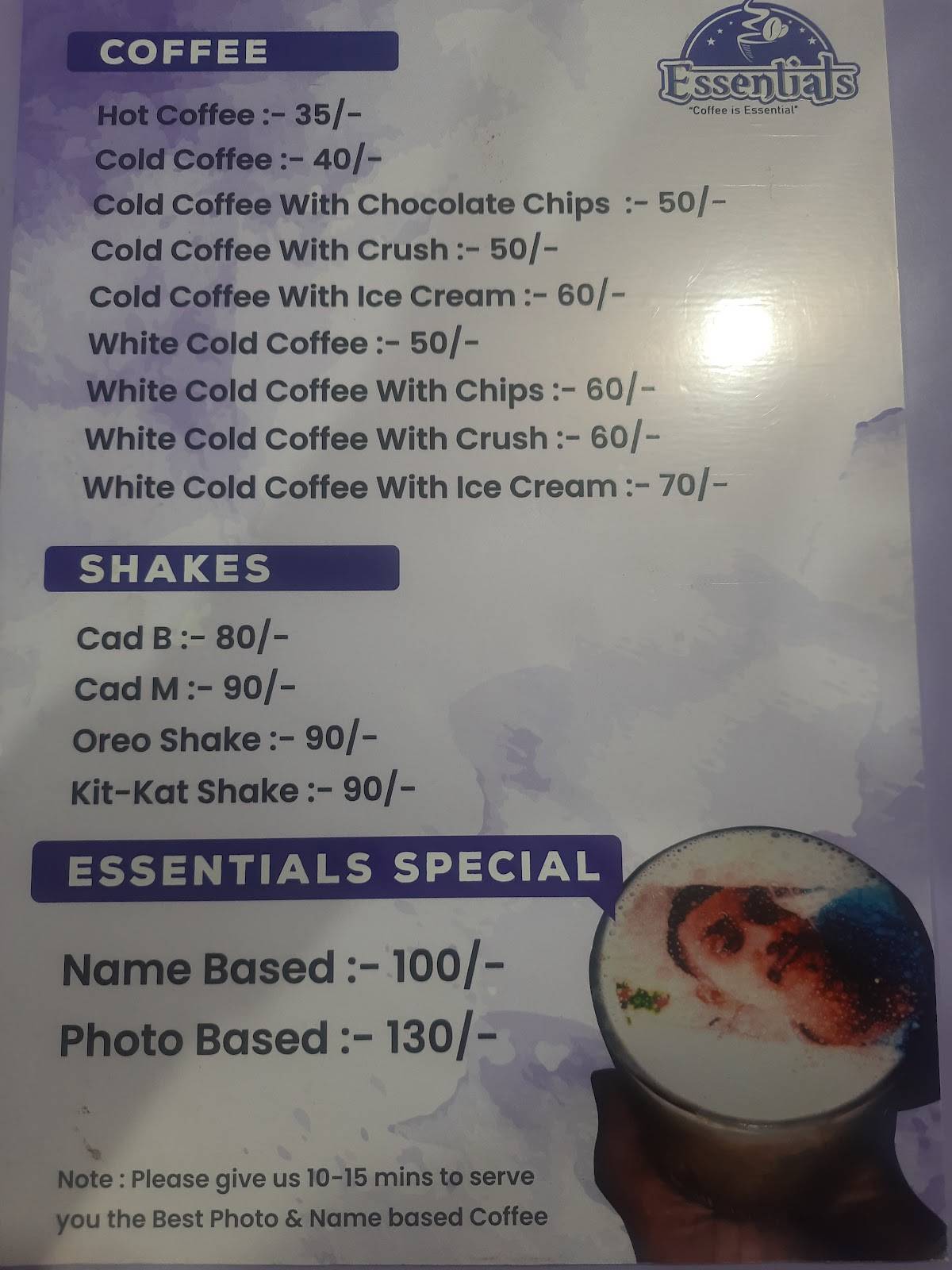 Menu at ESSENTIALS CAFE, Pune