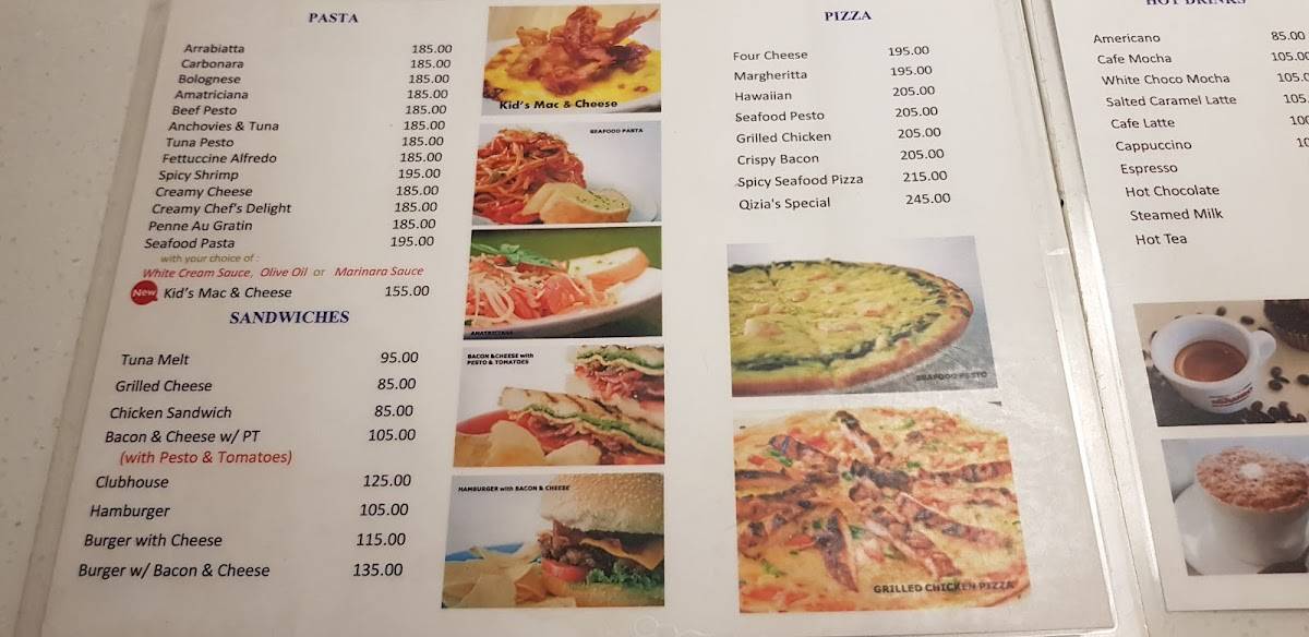 Menu at Qizia Cafe, Marikina, Katipunan Extension
