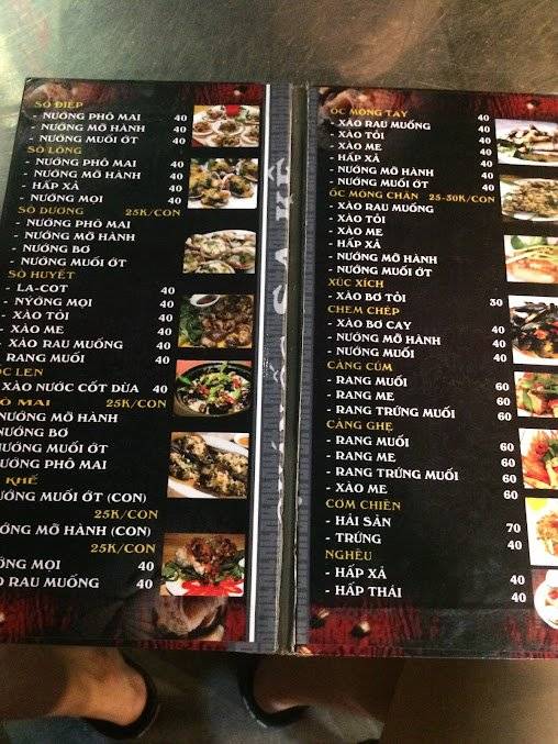 Menu at Quán Ốc Cây Sa Kê restaurant, Ho Chi Minh City