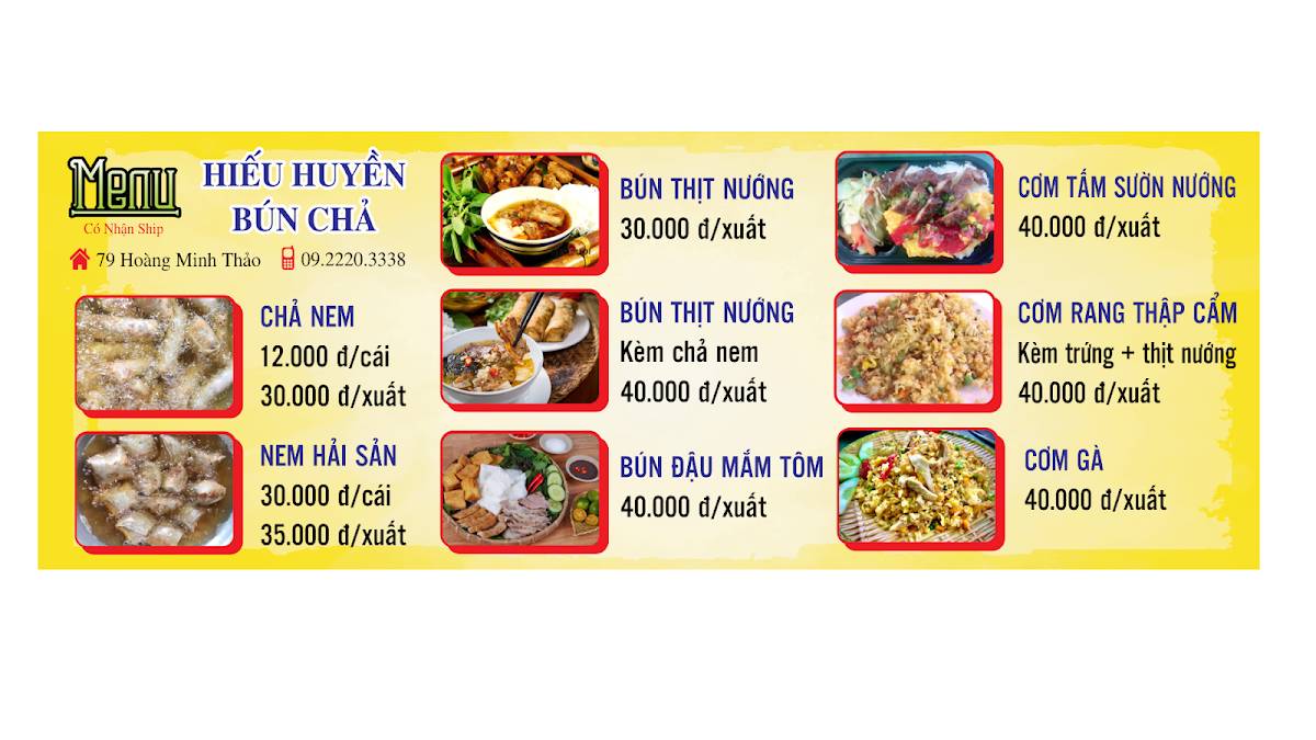 Menu at Quán Bún Chả Hiếu Huyền restaurant, Hai Phong