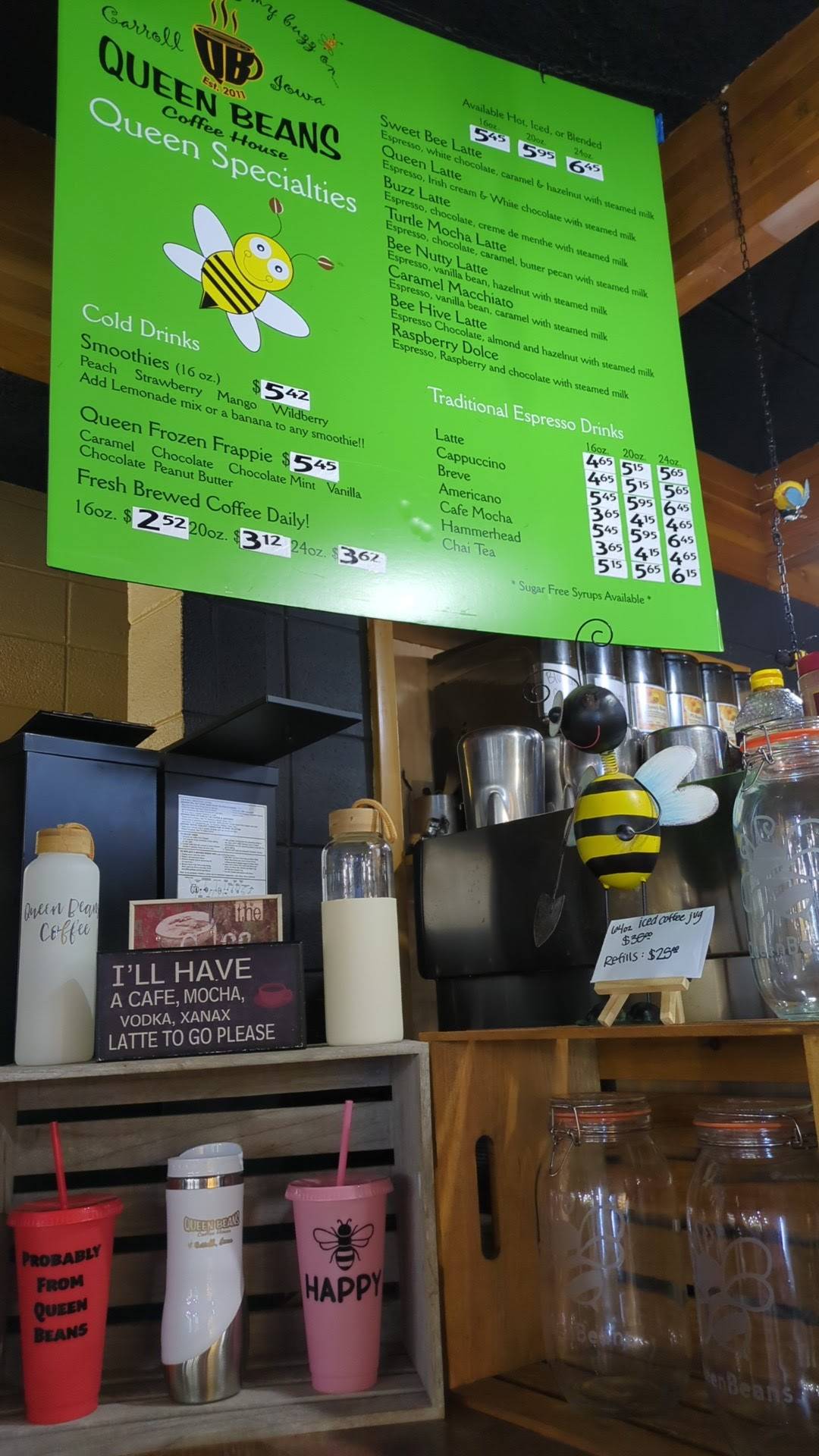 Menu at Queen Beans Coffeehouse cafe, Carroll