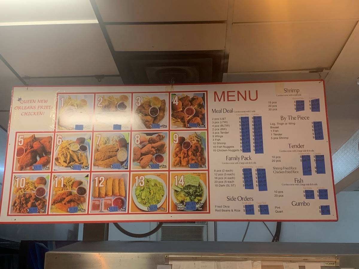 Menu at Queen New Orleans fried chicken restaurant, Forney