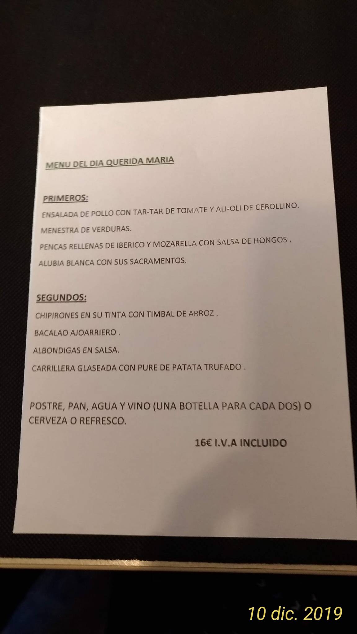 Carta del restaurante Querida María jatetxea, Vitoria-Gasteiz