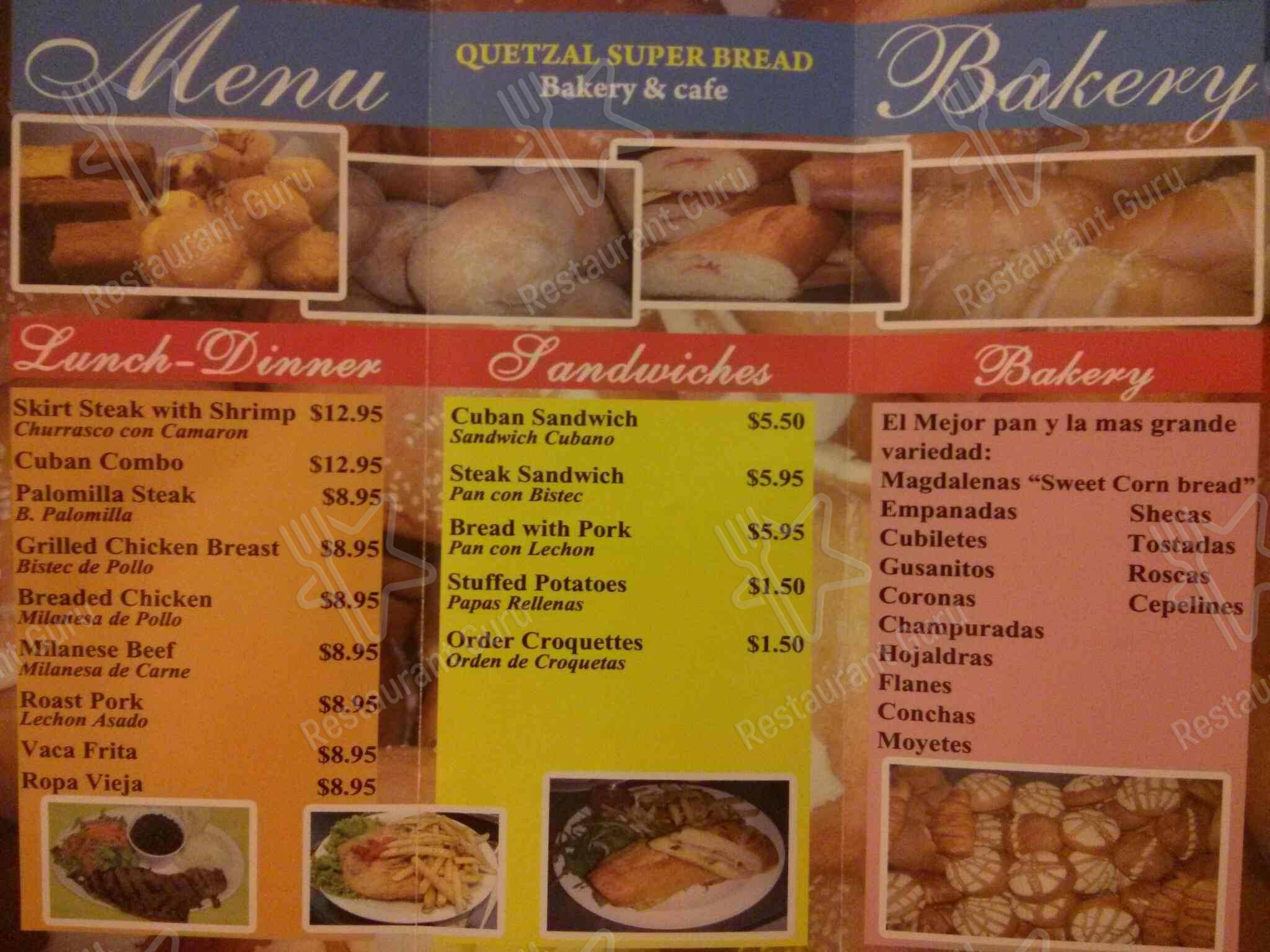 Menu at Quetzal Super Bread cafe, Stuart