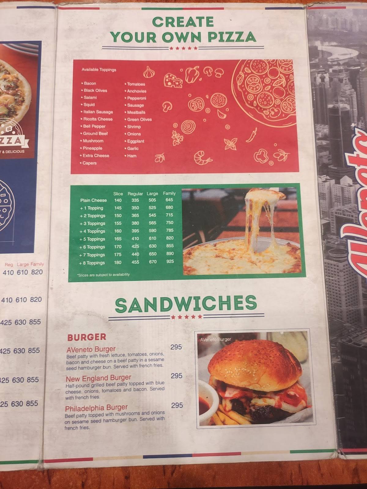 Menu at AVeneto Pizzeria Restorante, Quezon City