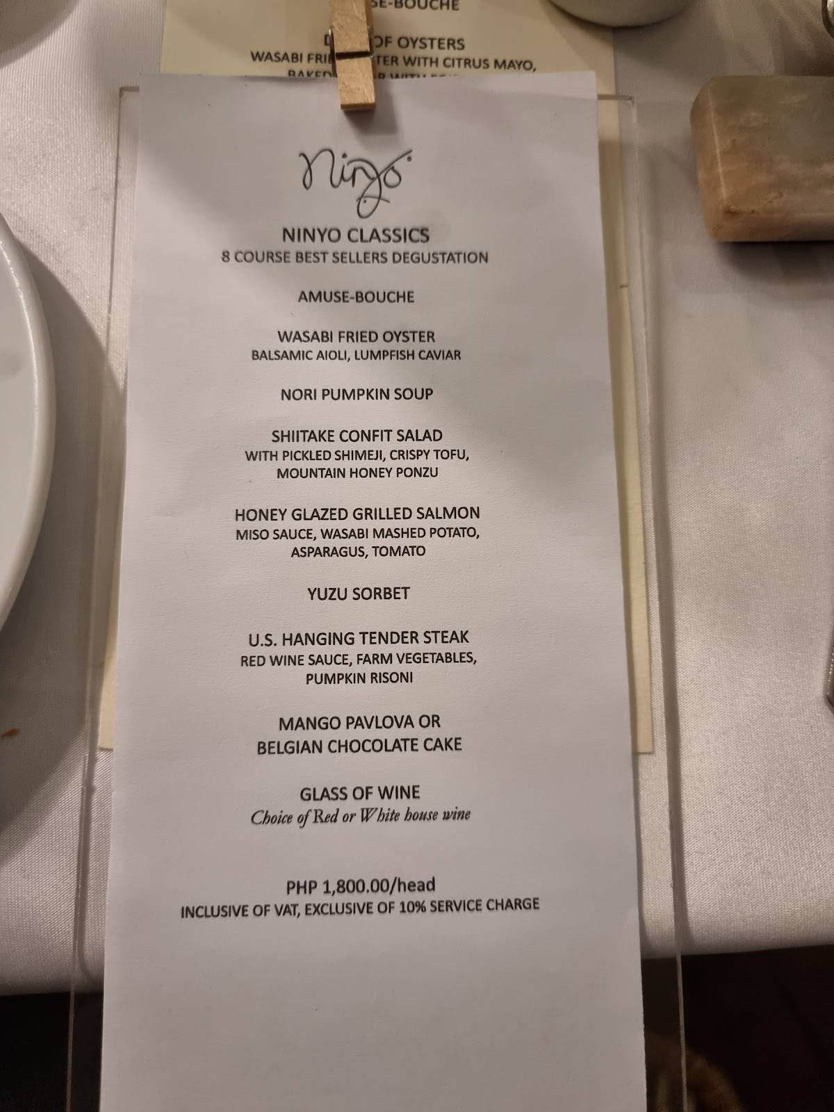Menu at Ninyo Fusion Cuisine restaurant, Quezon City
