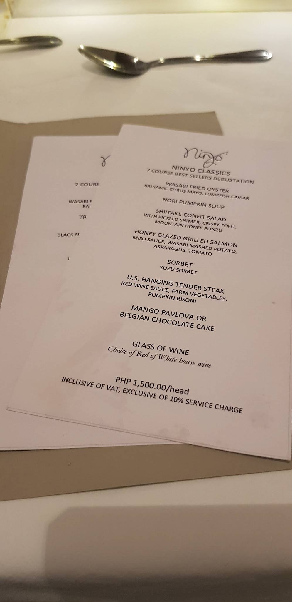Menu at Ninyo Fusion Cuisine restaurant, Quezon City