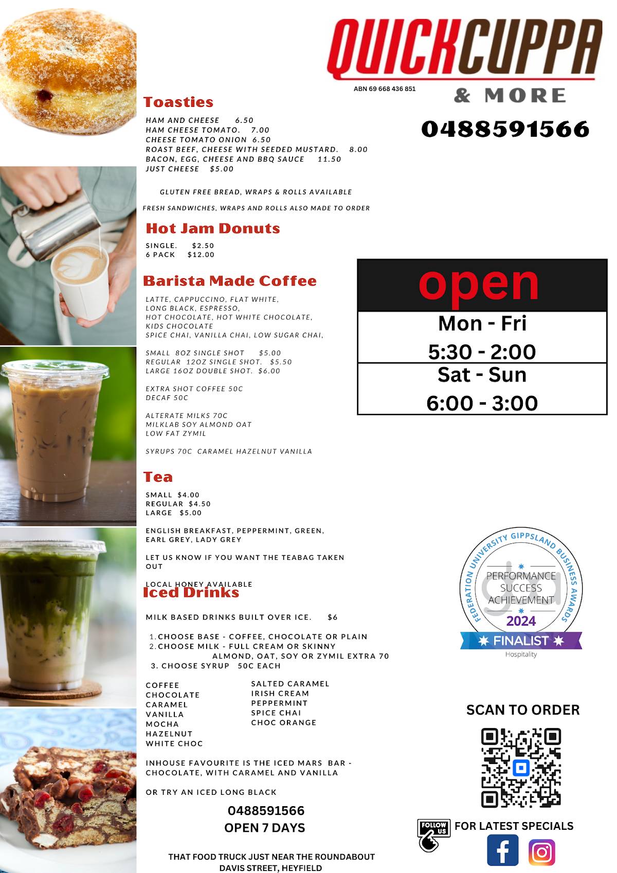 Menu at Quick Cuppa and More cafe, Heyfield