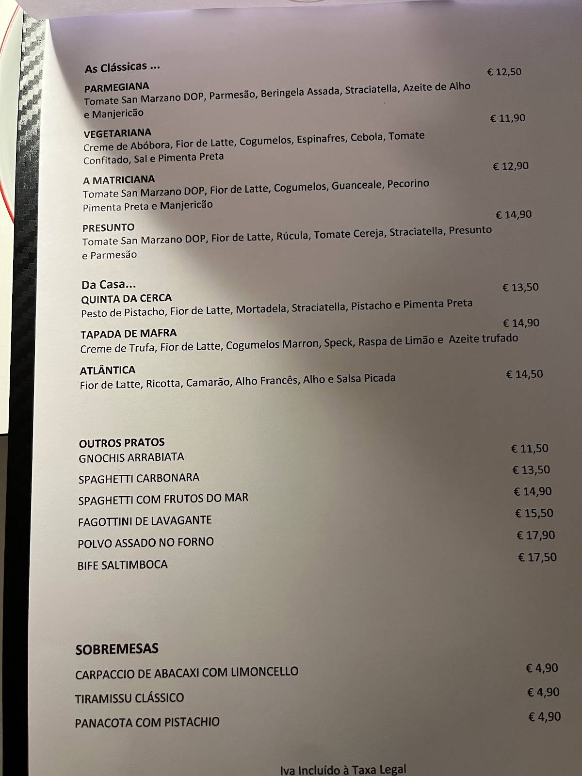 Menu em Quinta da Cerca Restaurante & Garden Bar, Mafra