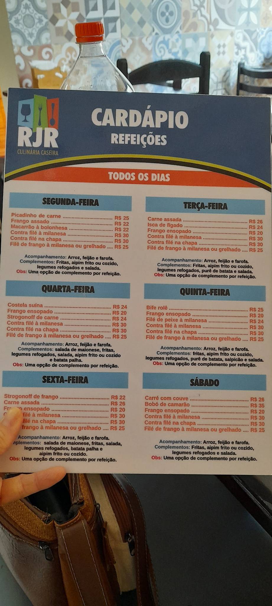 Menu at R.J.R culinária caseira restaurant, Rio de Janeiro