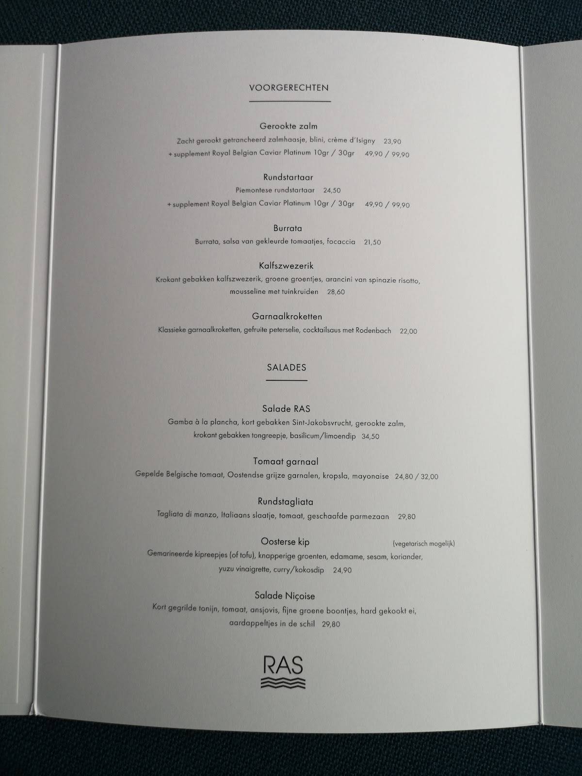 Menu at RAS, Antwerp