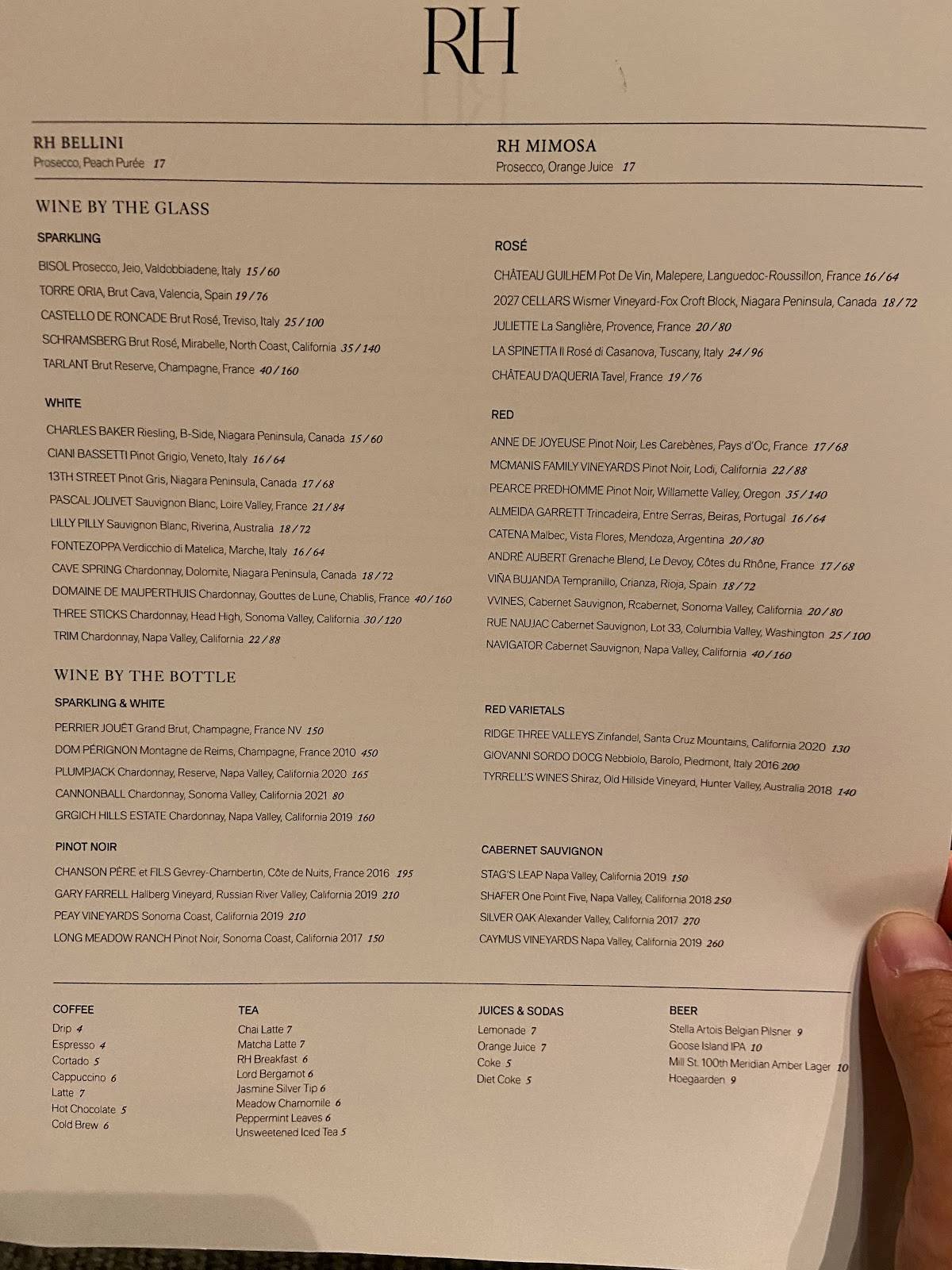 Menu at RH Courtyard Restaurant at RH Toronto, Toronto, Dufferin St