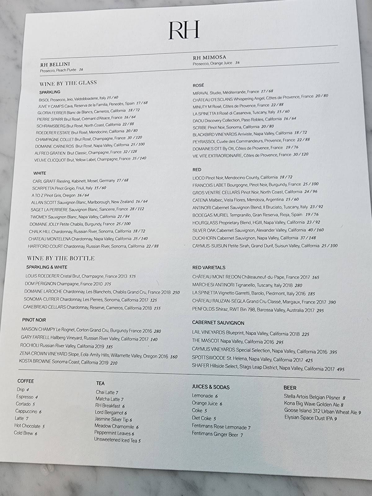 Menu at RH Rooftop Restaurant Dallas, Dallas