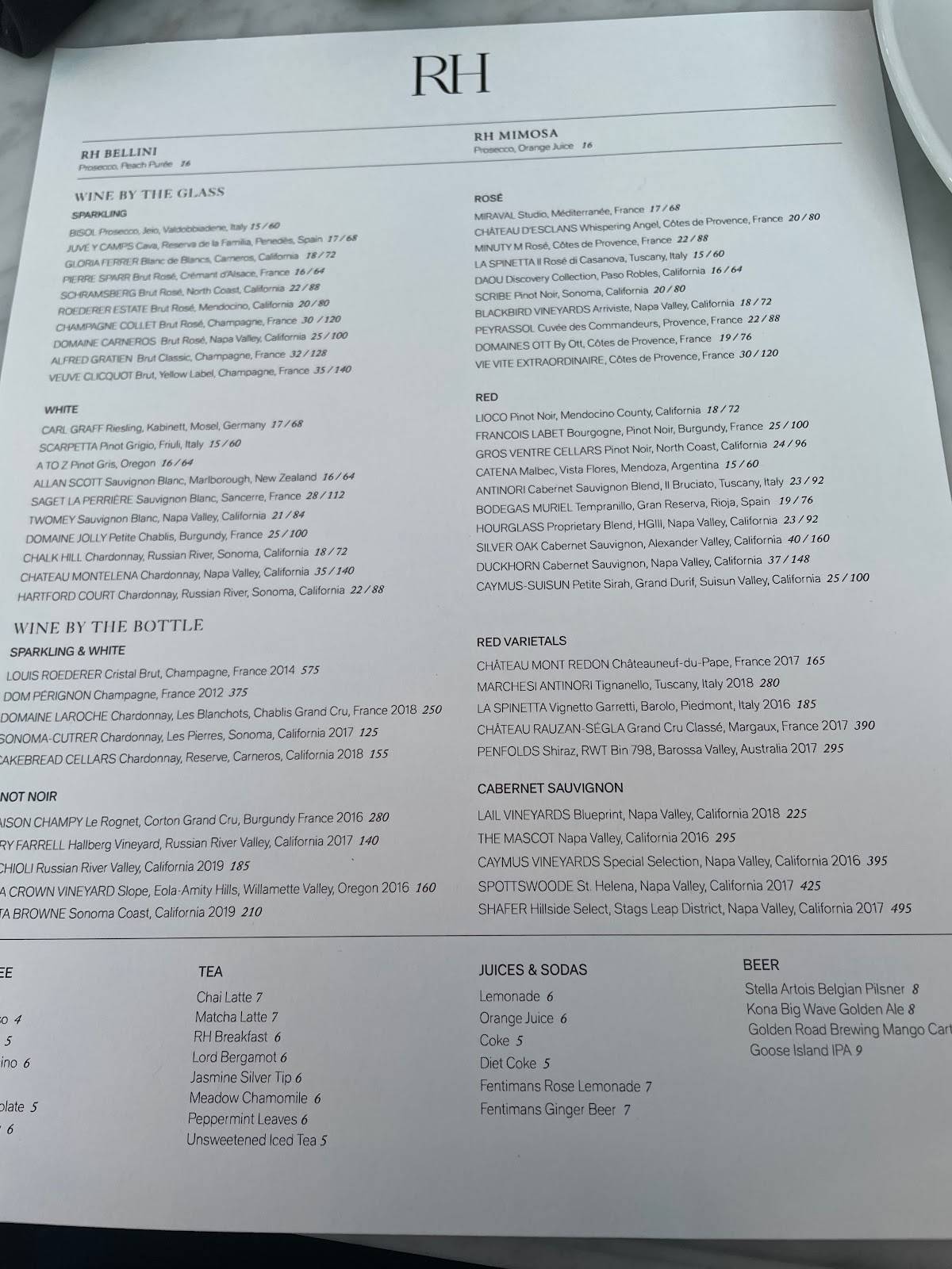 Menu at RH Rooftop Restaurant Dallas, Dallas