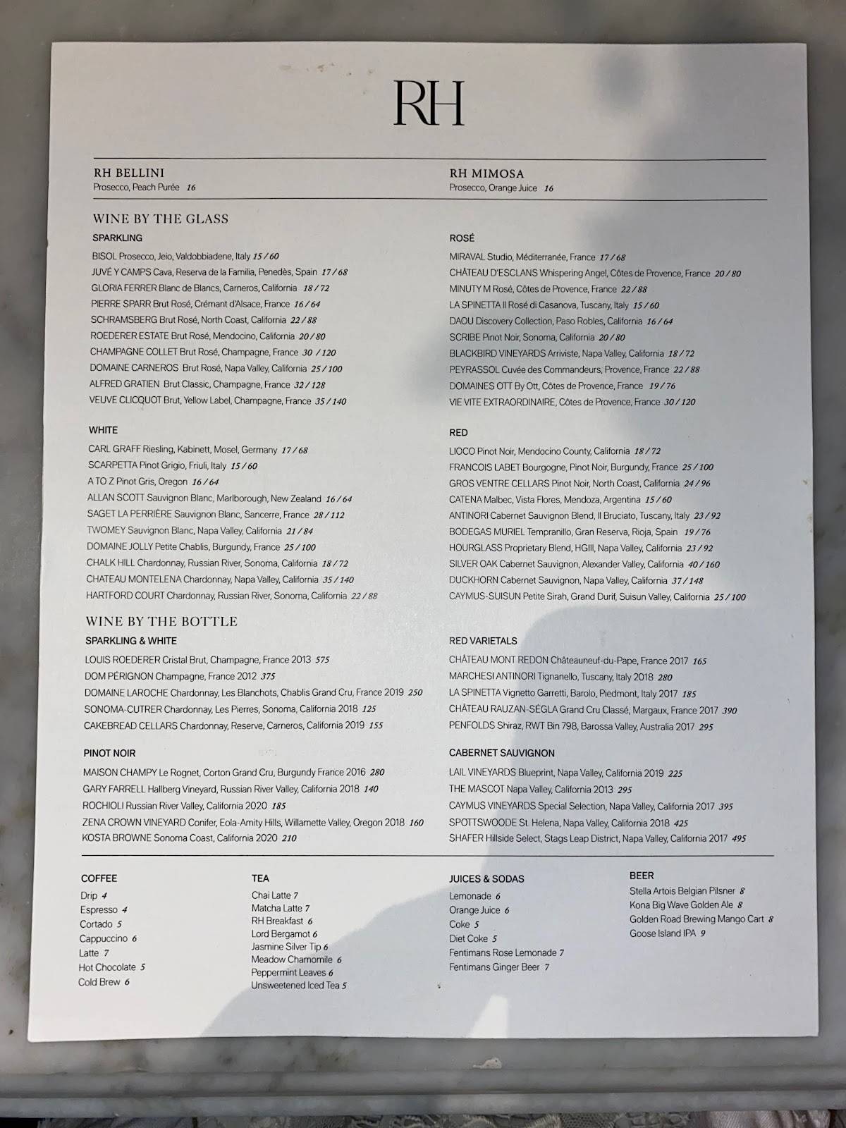 Menu at RH Rooftop Restaurant West Palm, West Palm Beach